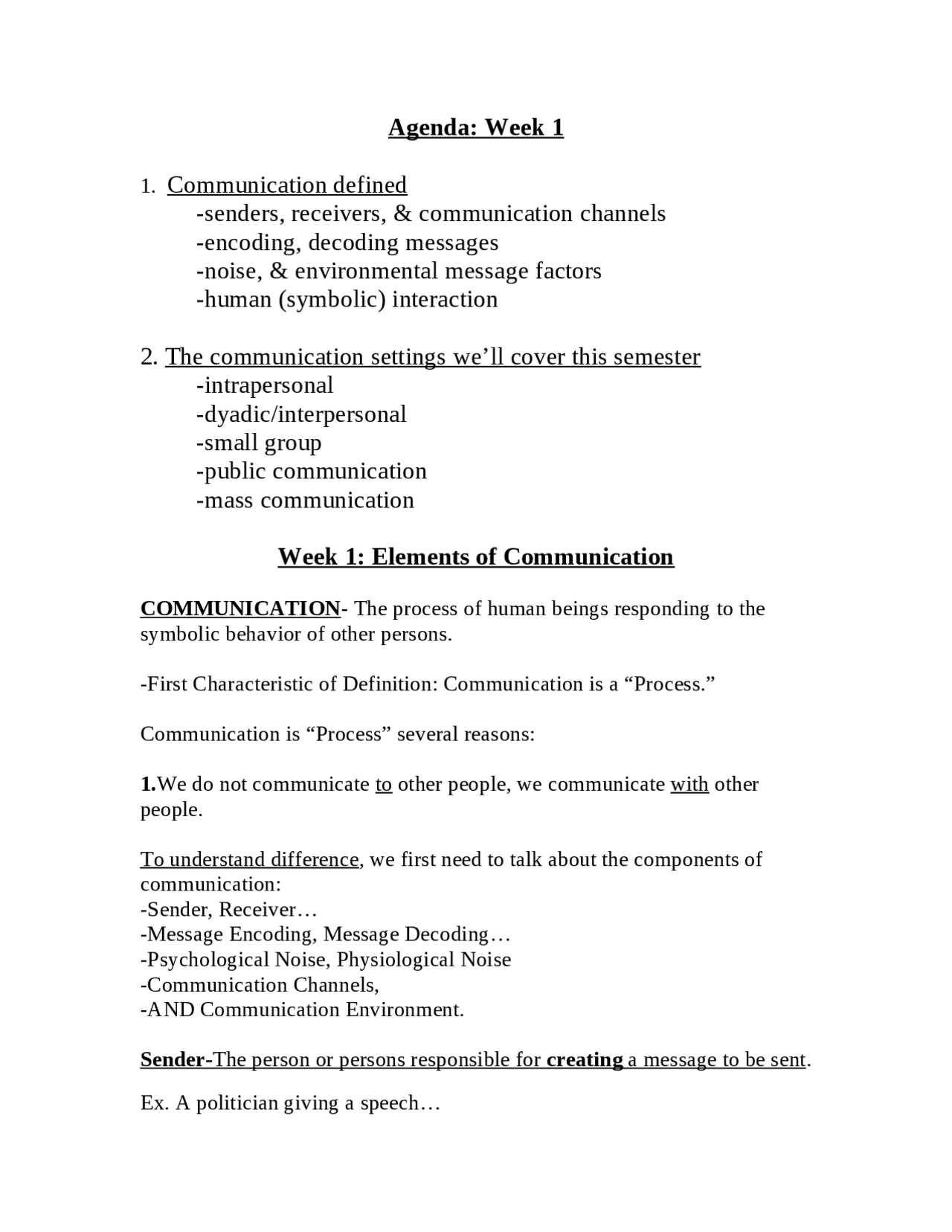 Elements Of The Human Communication Lecture Notes Hcom 100 Docsity