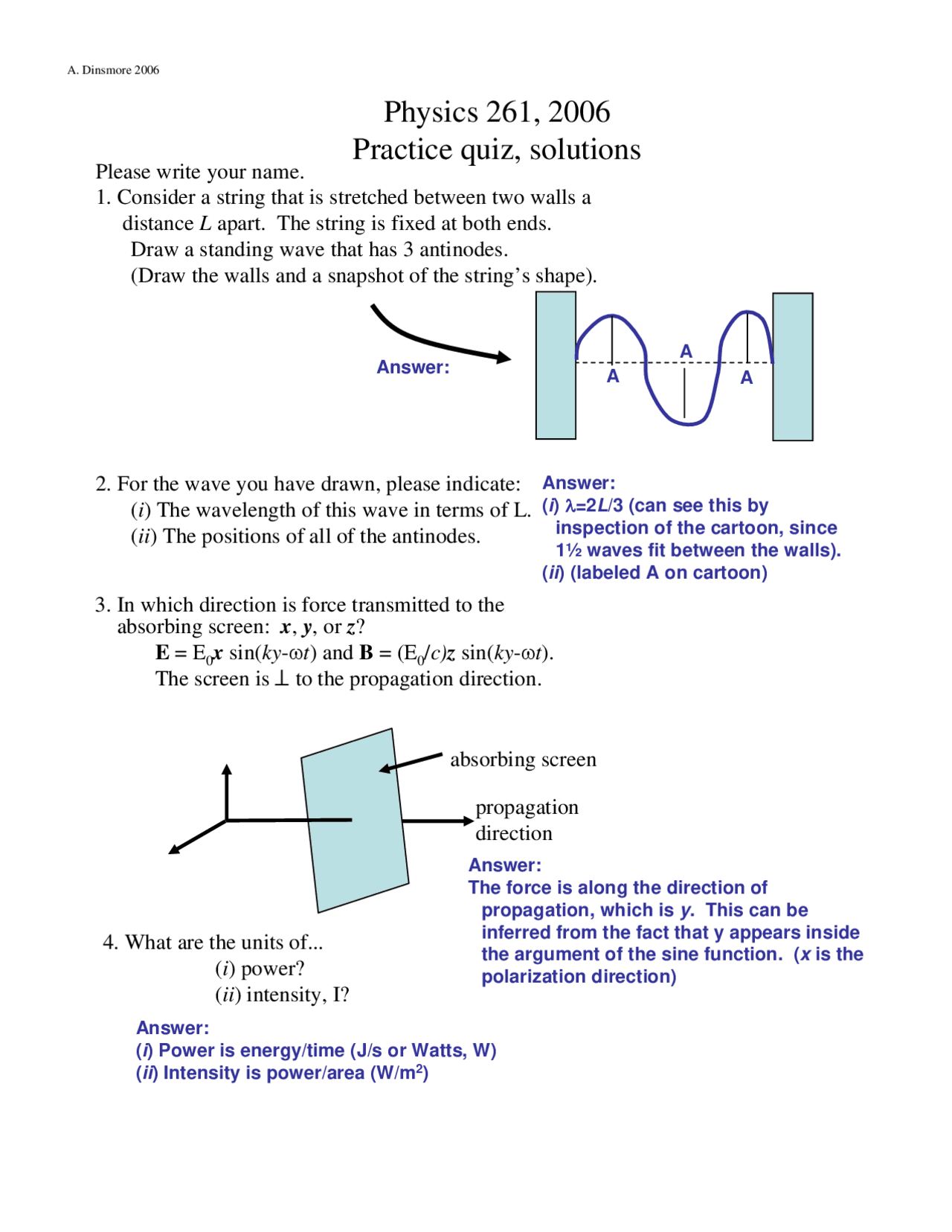 Practice Quiz Solutions For General Physics Iii Physics 261 Docsity