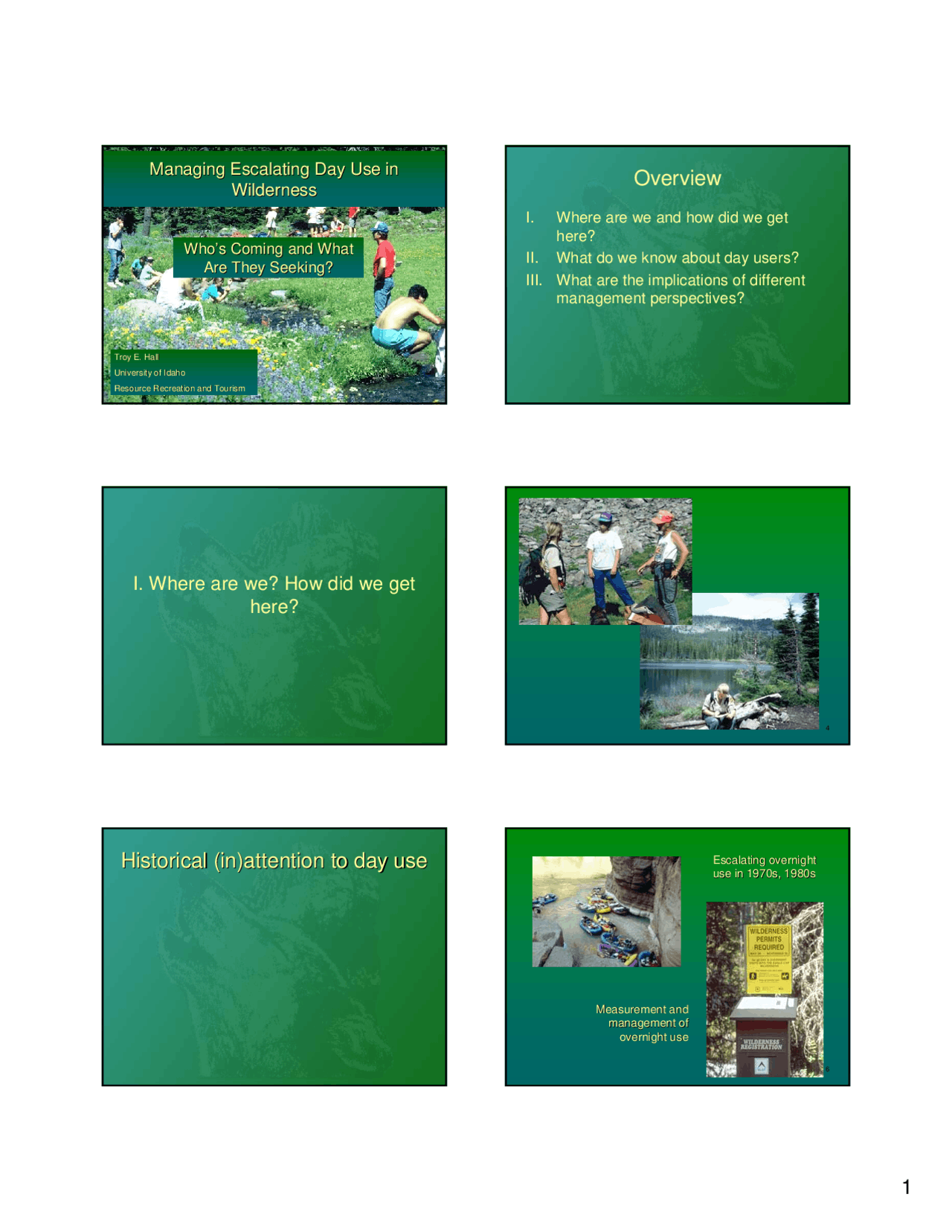 Lecture Slides On Managing Escalating Day Use In Wilderness Css 490