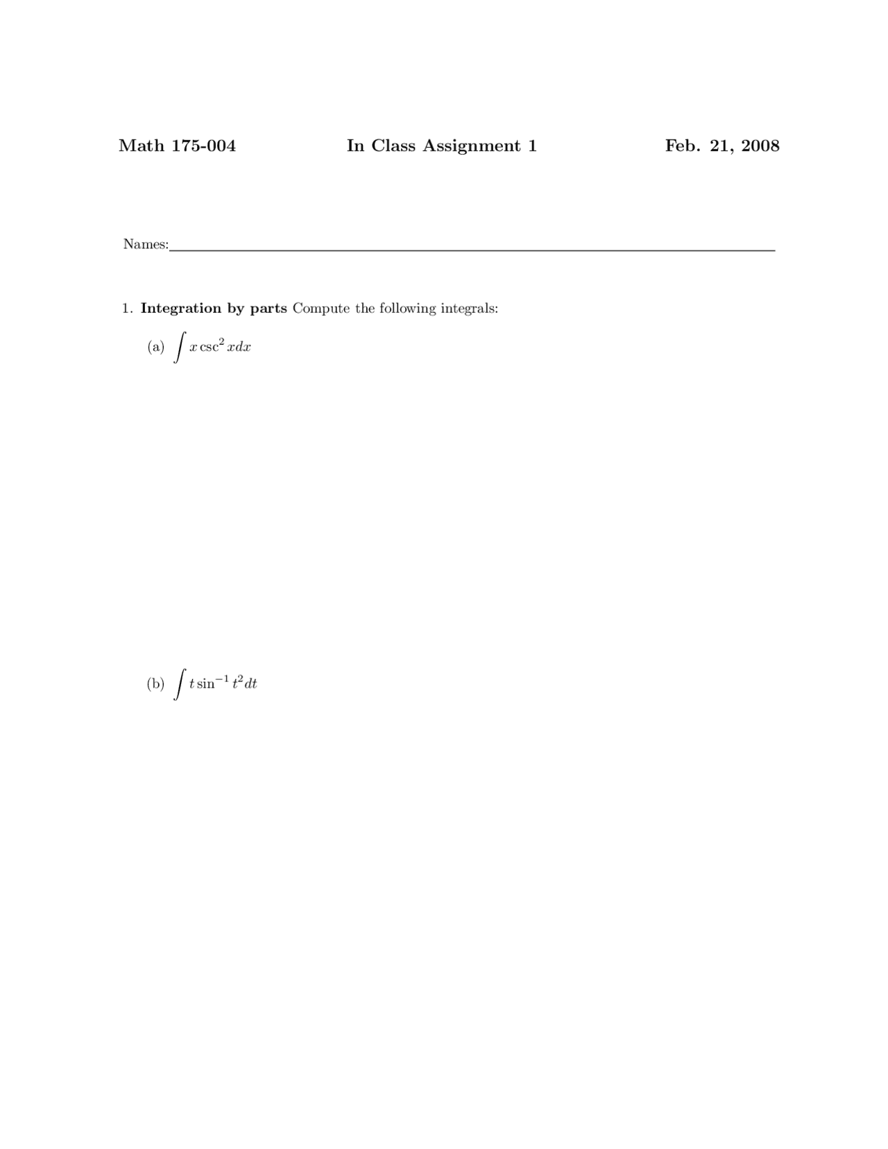 Assignment 1 Practice Questions Calculus Ii Fall 2008 Math 175