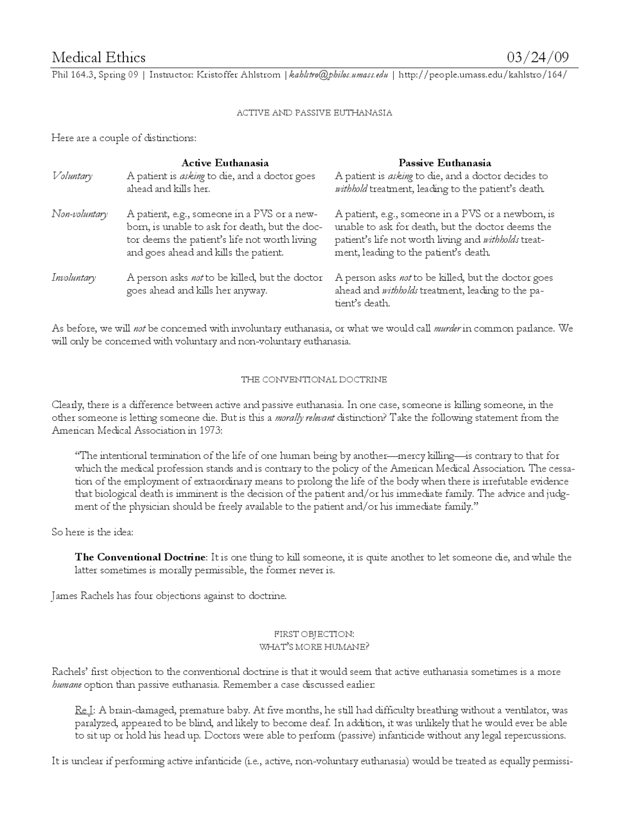 Active and Passive Euthanasia - Medical Ethics | PHIL 164 - Docsity