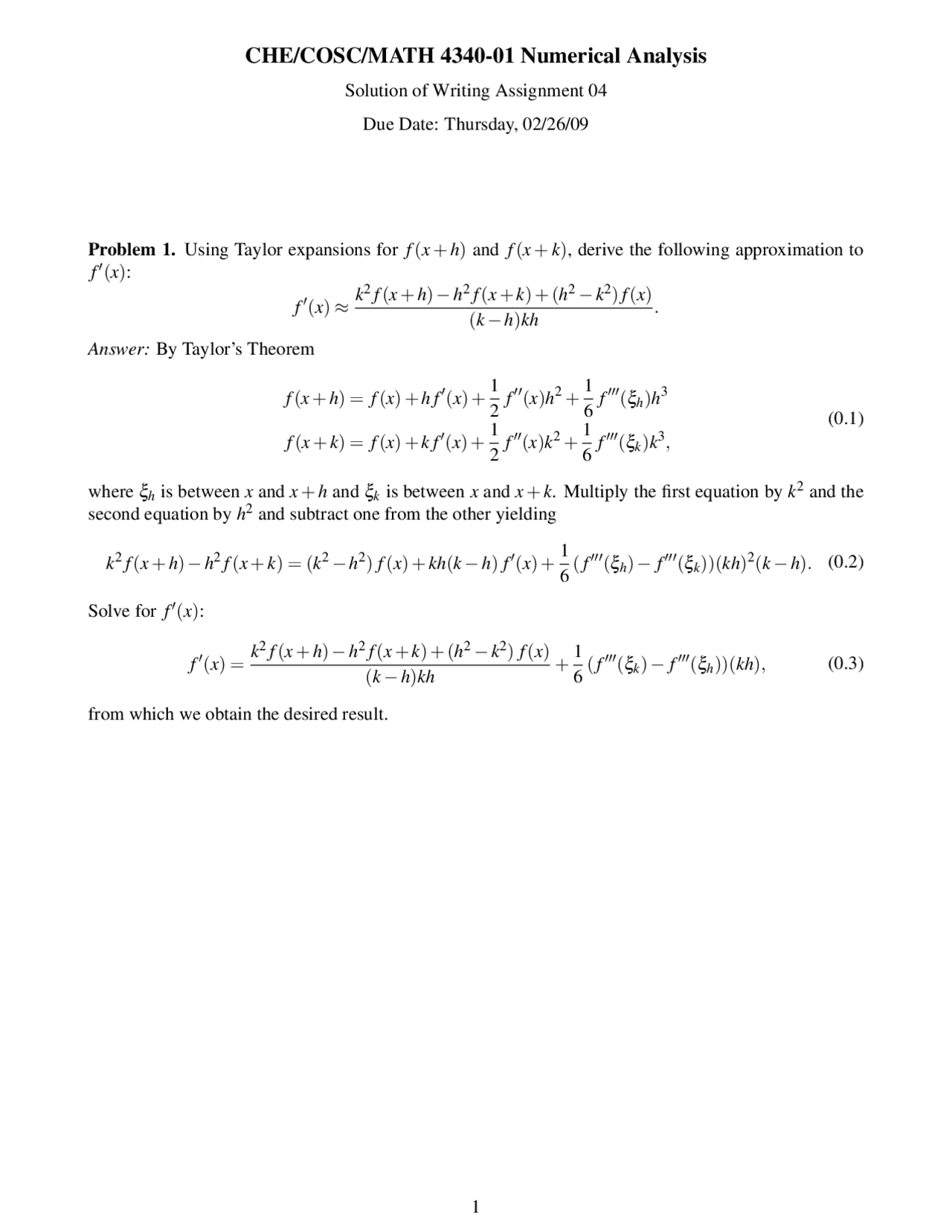 Numerical Analysis Assignment 4 Questions Math 4340 Docsity