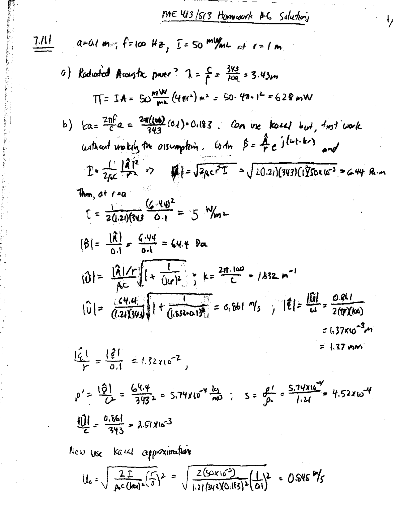 11 Problems On Engineering Acoustics Assignment 6 Me 413 Docsity