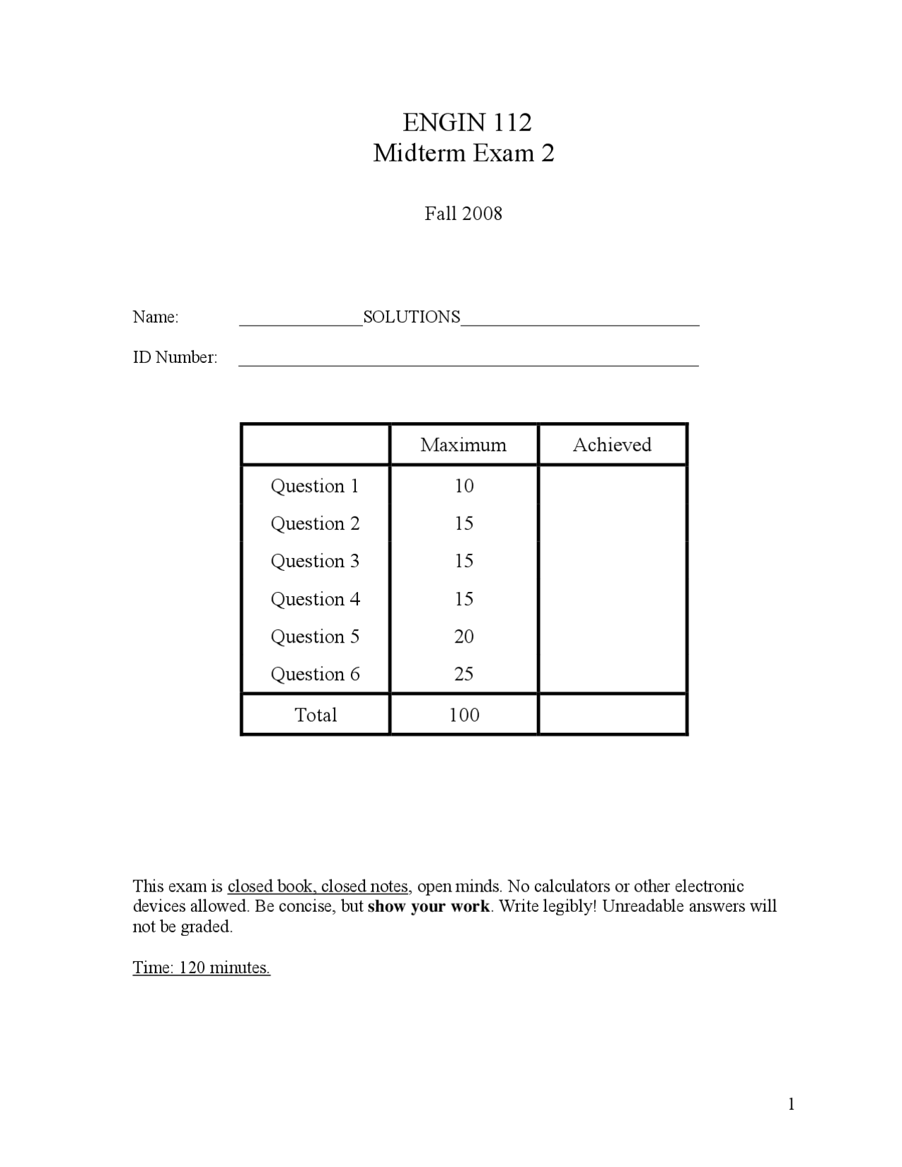 Introduction To Electrical And Computer Engineering Solved Midterm