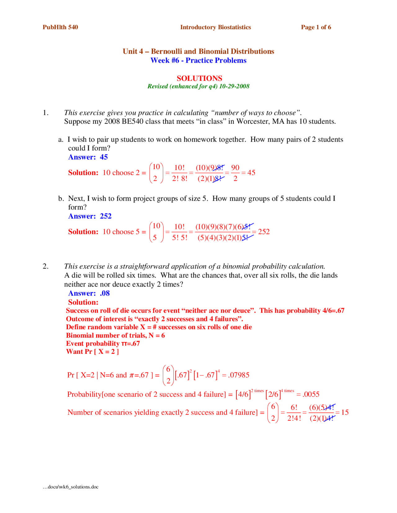 Practice Problems Solution Introduction Biostatistics Pubhlth 540