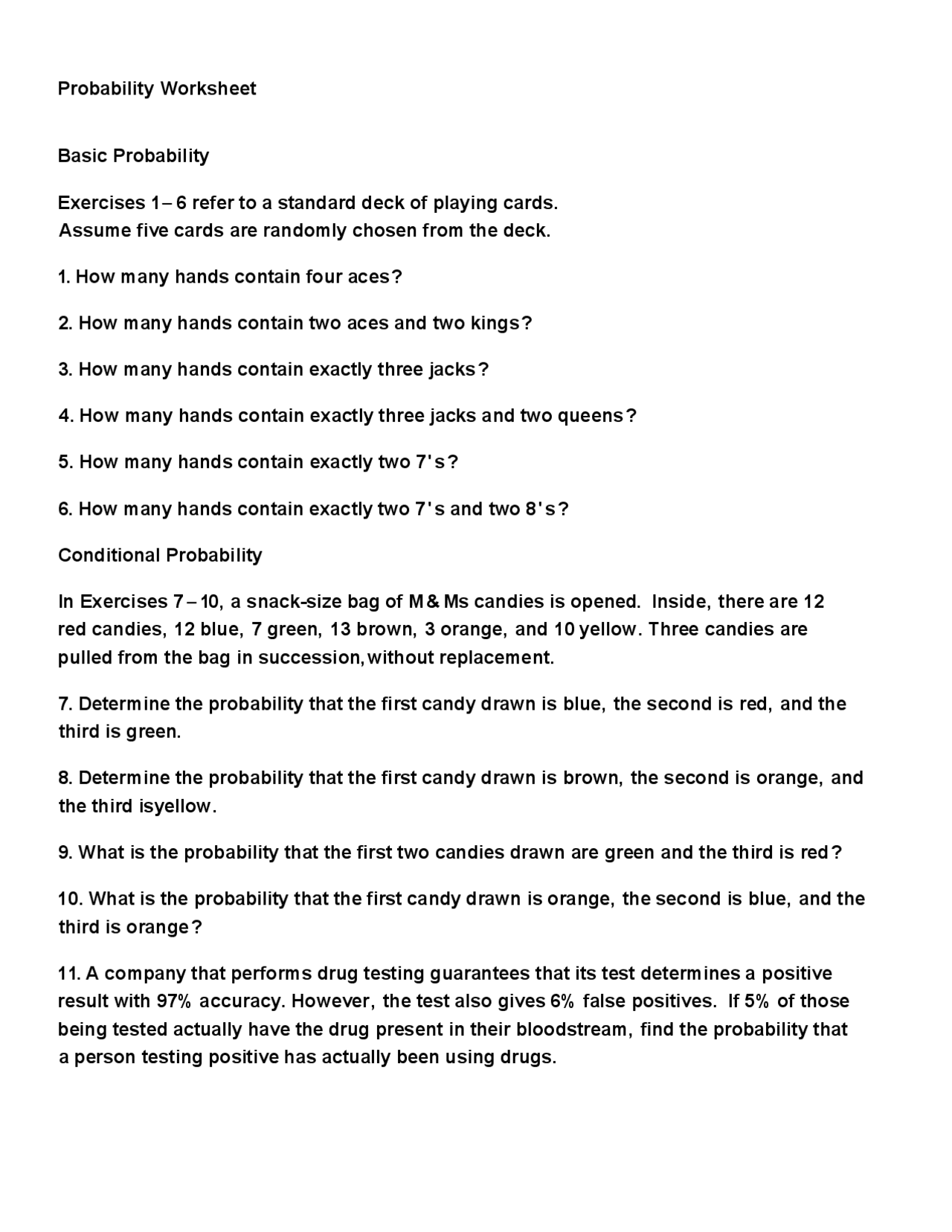 Probability Worksheet - Introduction to Mathematical Thought | MATH 124 - Docsity