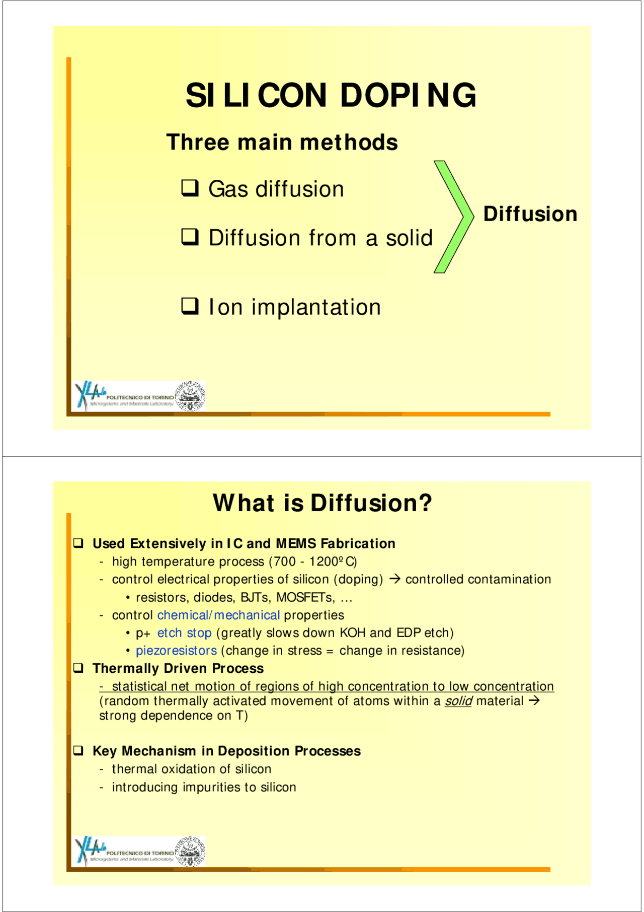 Fisica dei materiali per l'elettronica - Silicon doping methods ...
