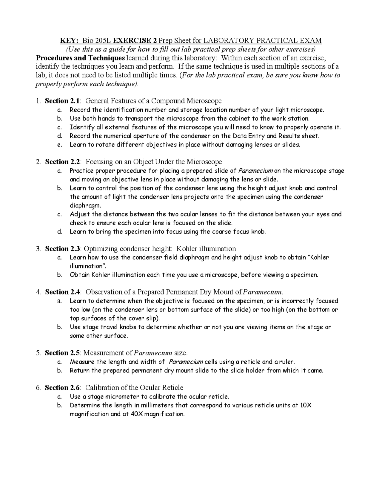 Prep Sheet for Lab Practical Exam - Molecular and Cell Biology ...