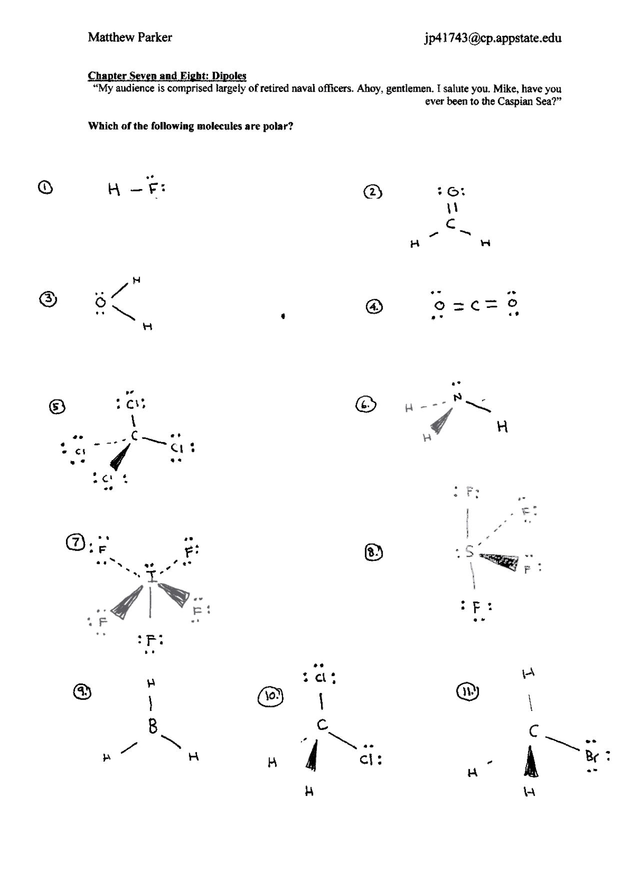 Notes on Dipoles - Introduction to Chemistry I | CHE 1101 - Docsity