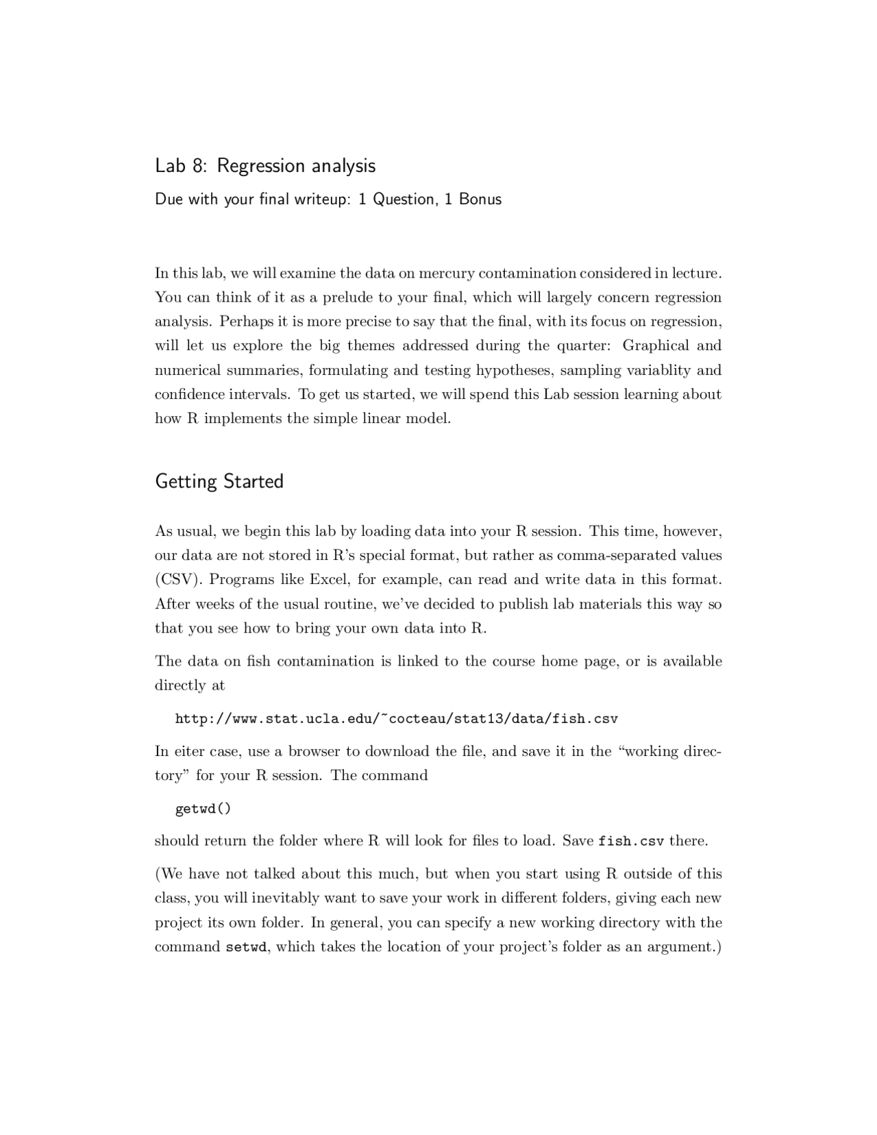 Regression Analysis Laboratory Review 8 Stats 13 Docsity