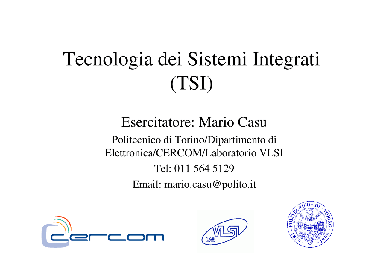 Tecnologia Dei Sistemi Integrati Esercitazione Docsity