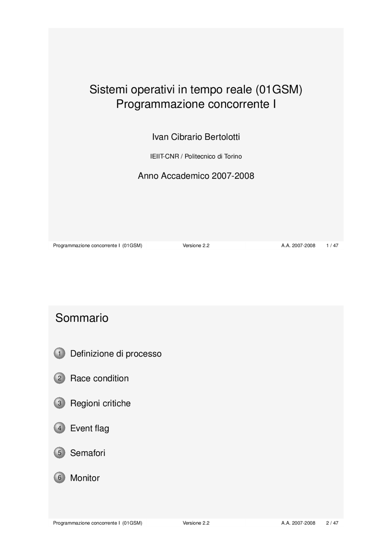 Sistemi operativi per tempo reale - Programmazione concorrente 1 - Docsity