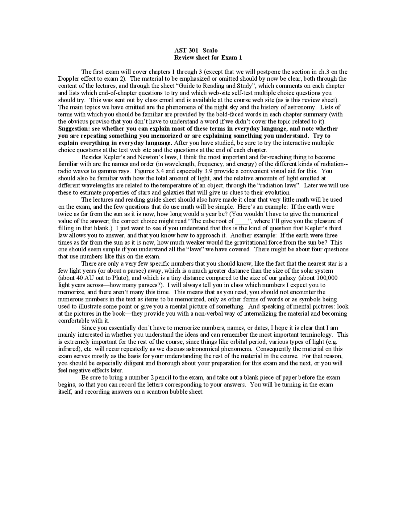 Review Sheet For Exam 1 Introduction To Astronomy Ast 301 Docsity