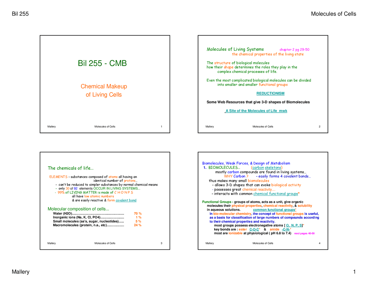 Chemical Makeup Of Living Cells Lecture Slides Bil 255 Docsity 