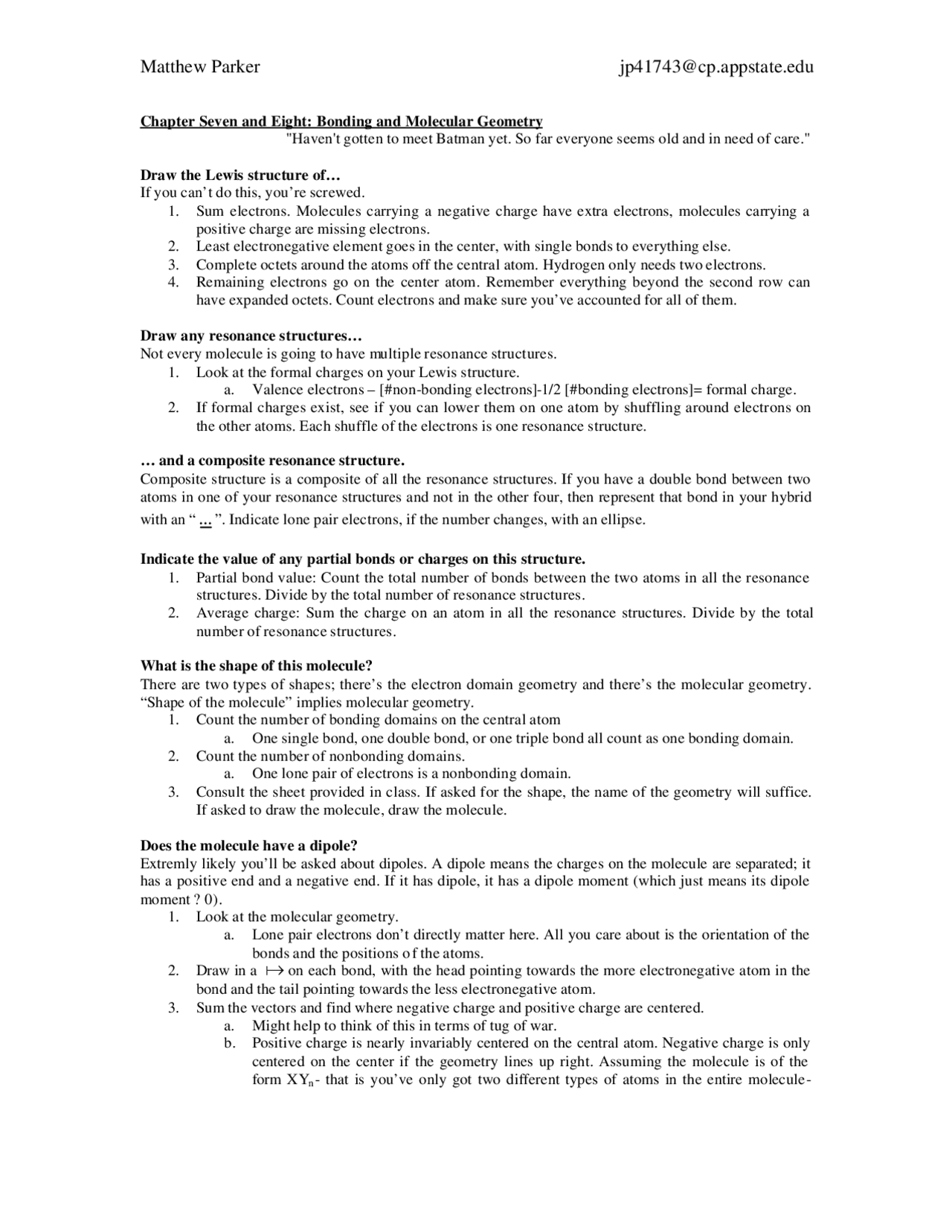 Bonding And Molecular Geometry Lecture Notes Che 1101 Docsity