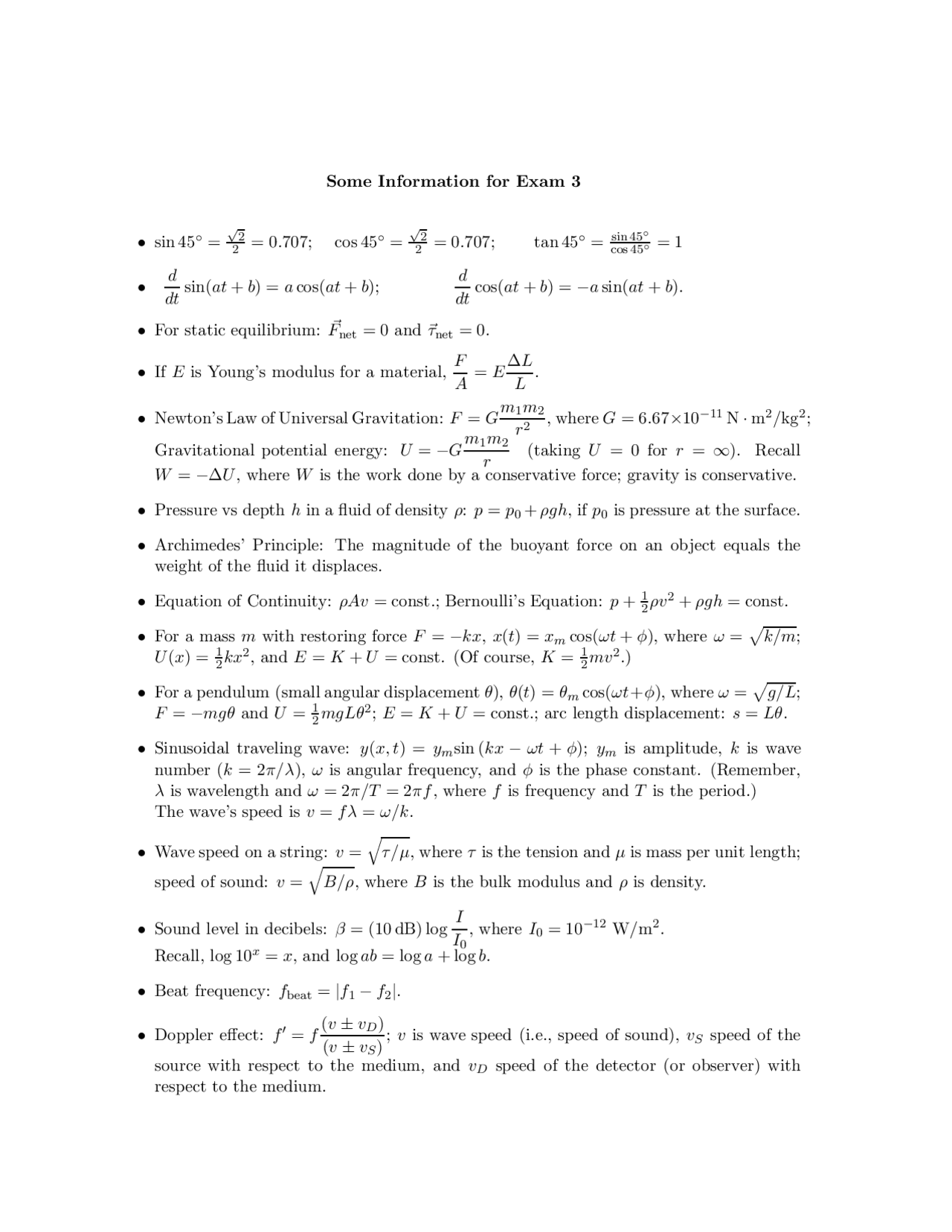 Exam 3 Questions General Physics I Phy 317k Docsity