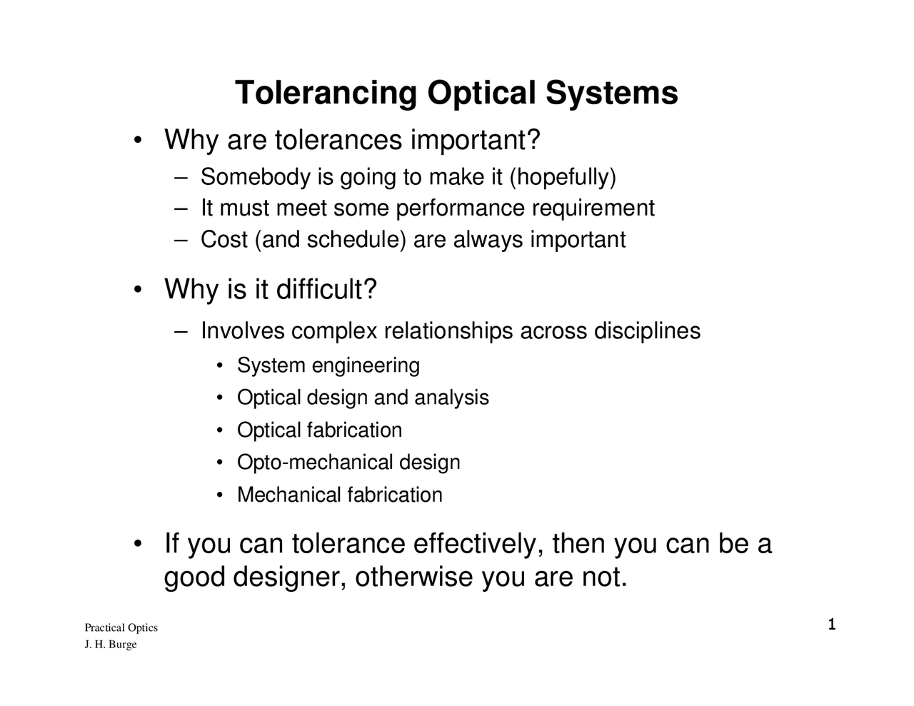 Tolerancing Optical Systems - Lecture Slides | OPTI 696D | Study notes ...