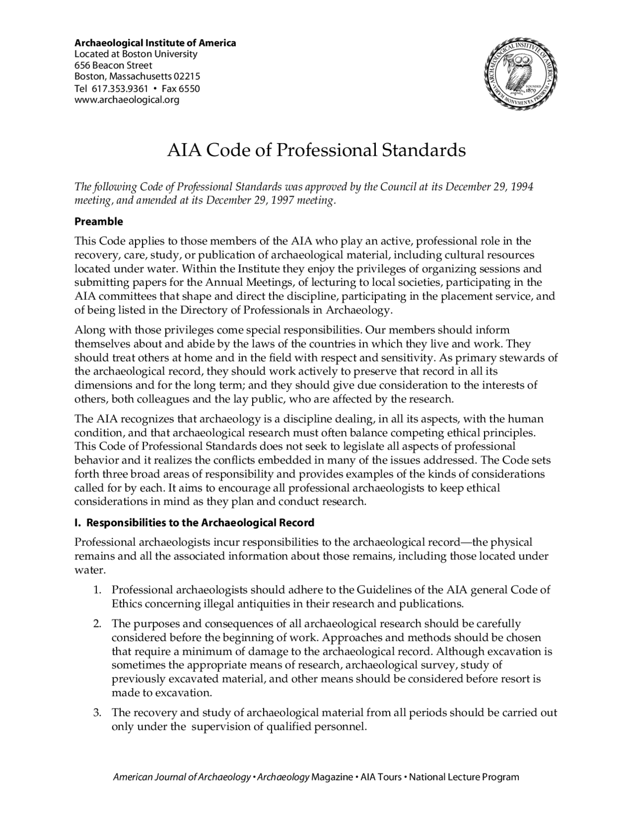 AIA Code of Professional Standards - Methods in Classical Studies ...
