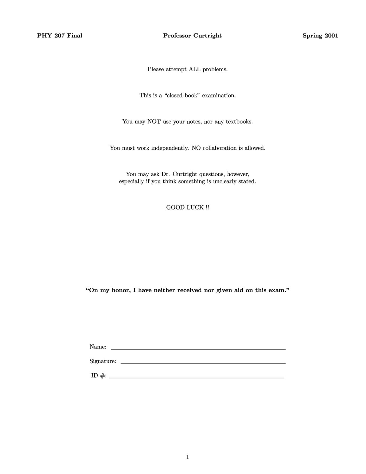 Solutions For Final Exam University Physics Iii Spring 2001 Phy