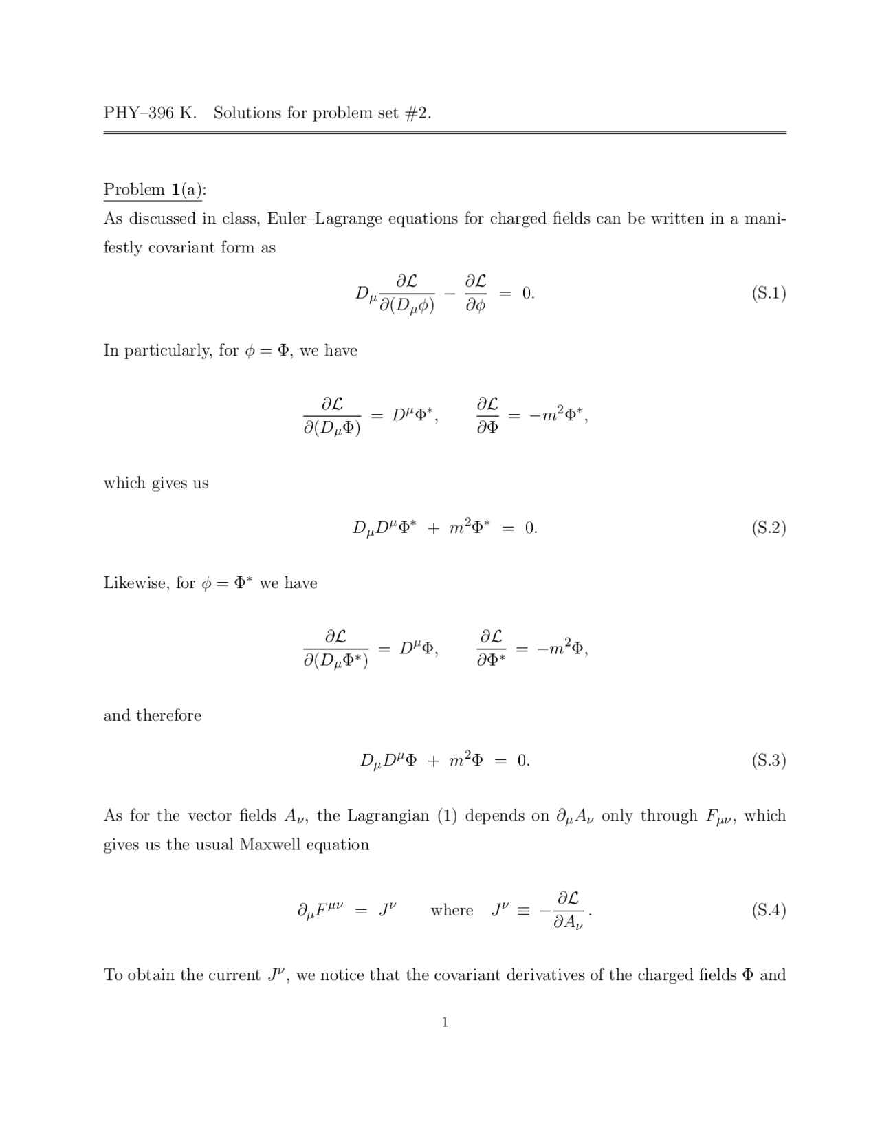 Solution To Problem Set 2 Quantum Field Theory I Phy 396k Docsity