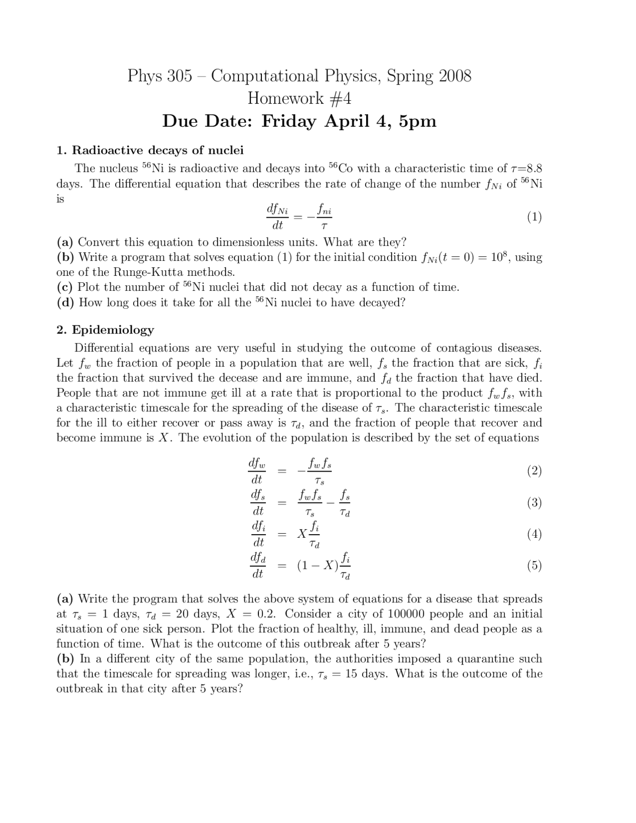 Radioactive Decays of Nuclei, Epidemiology - Homework 4 | PHYS 305 | Assignments Physics | Docsity