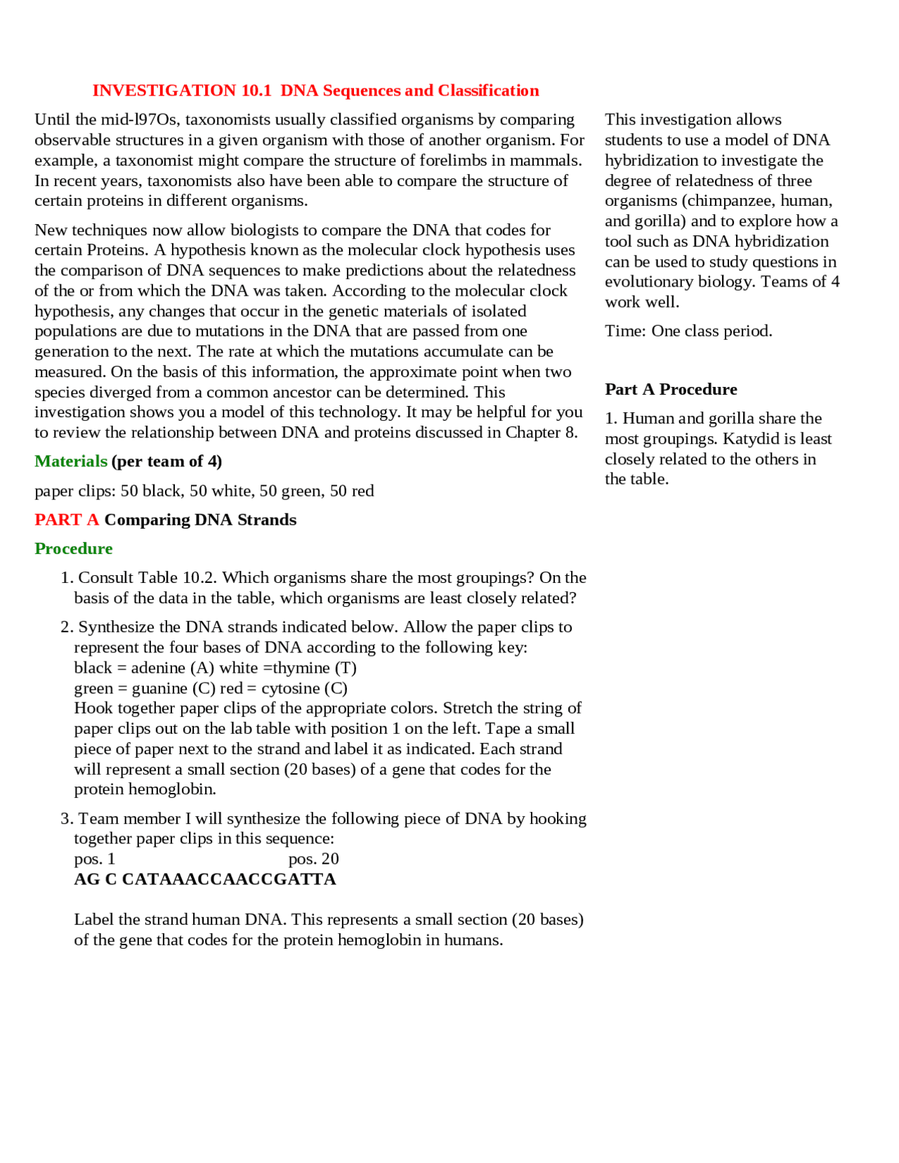 DNA Sequences and Classification - Lab | BIO 380T - Docsity