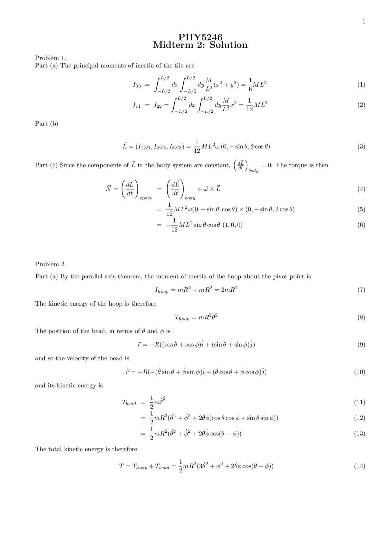 2 Solved Problems On Theoretical Dynamics Phy 5246 Docsity