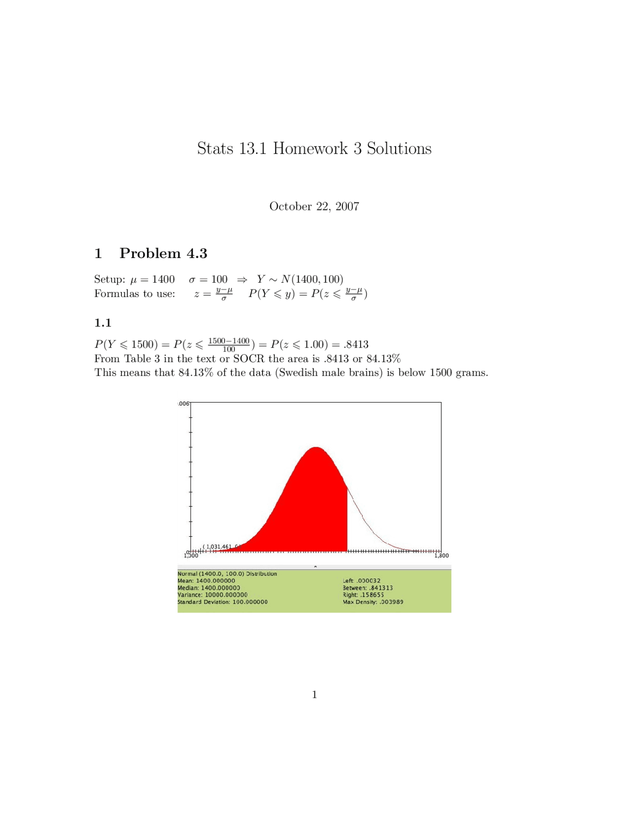 Normal Distribution Problems and Solutions: Homework 3 | Assignments Statistics | Docsity