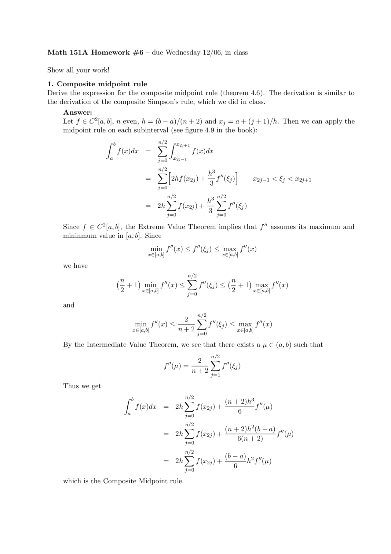 Homework 9 Questions Applied Numerical Methods Math 151a Docsity
