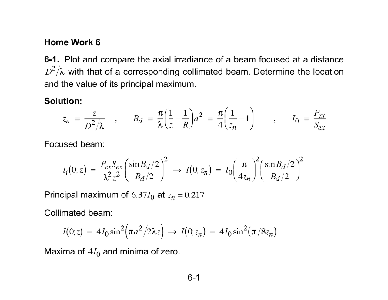 Homework Six Solutions Aberrated Imaging And Propagation Opti 596c