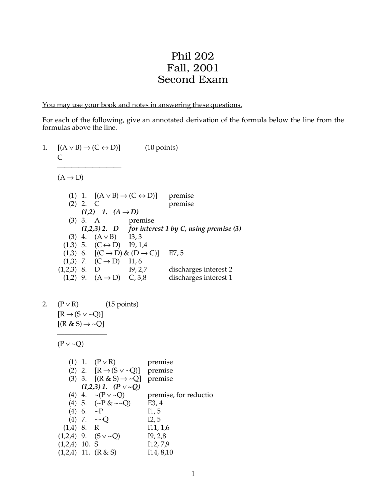 Questions For Exam 2 Introduction To Symbolic Logic Phil 202 Docsity