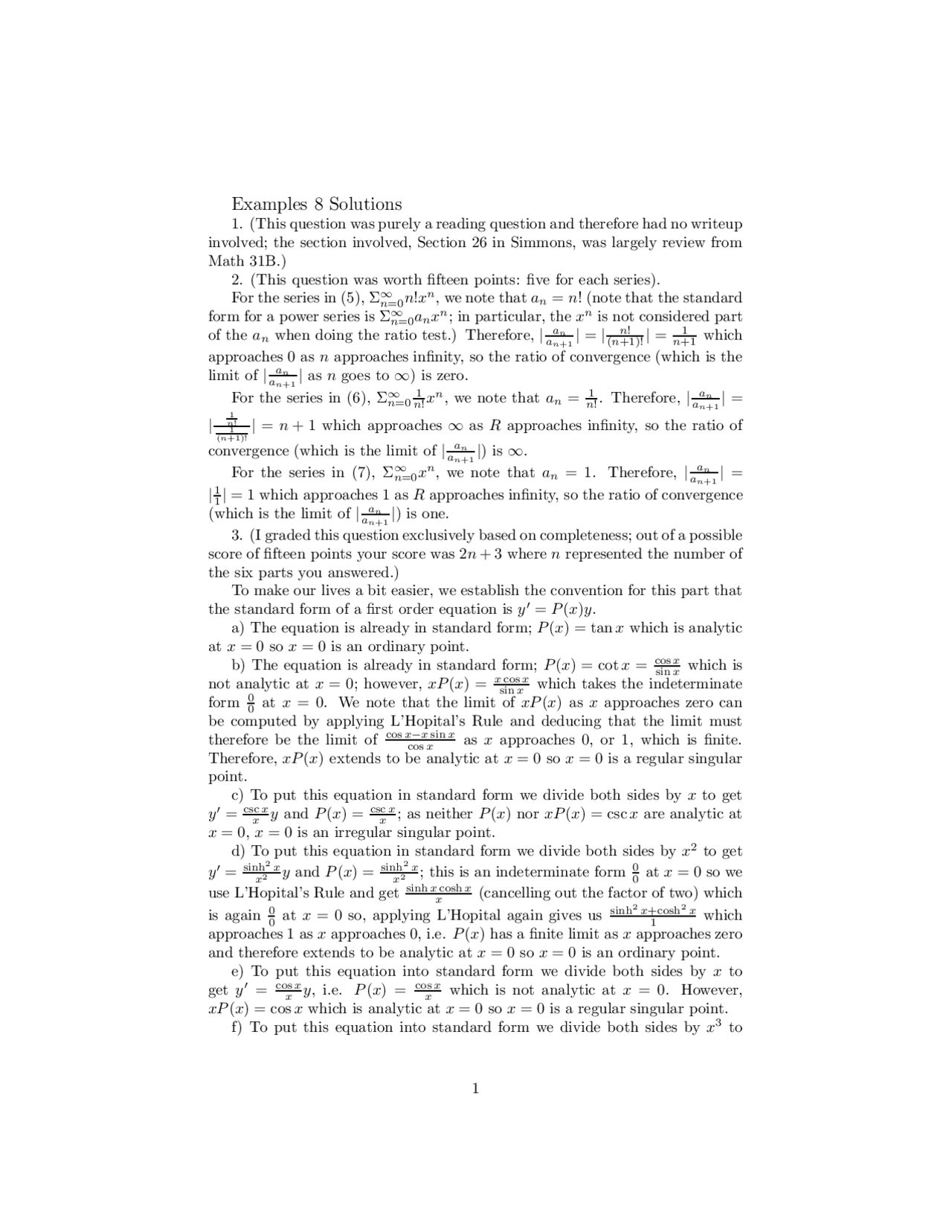 Exam 8 Solutions Integration And Infinite Series Math 31b Docsity