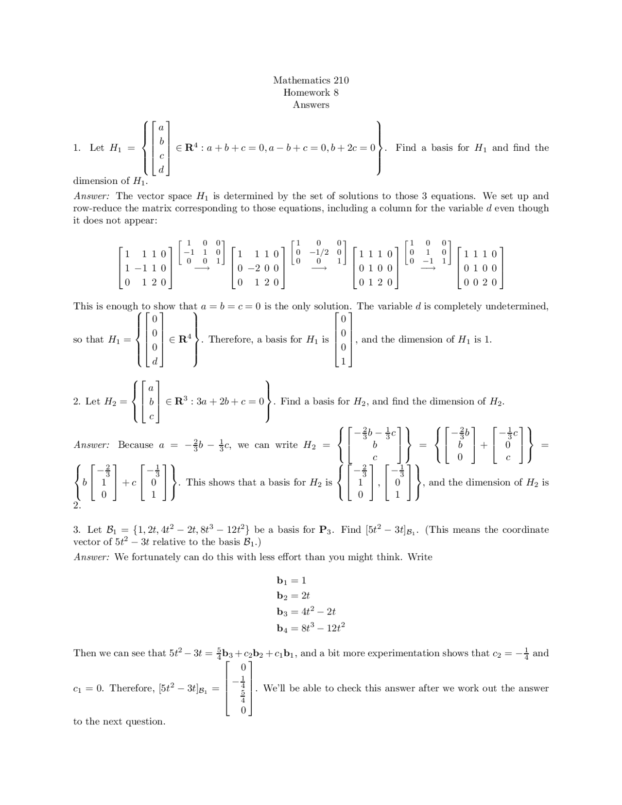 Solved Questions For Linear Algebra Assignment Viii Mt 210 Docsity