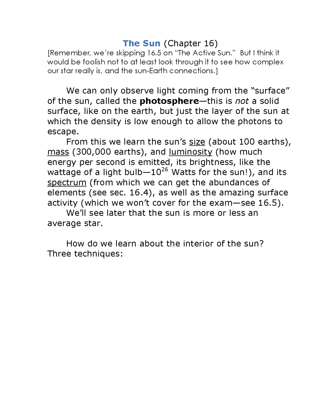 Chapter 16 The Sun Lecture Notes Ast 301 Docsity