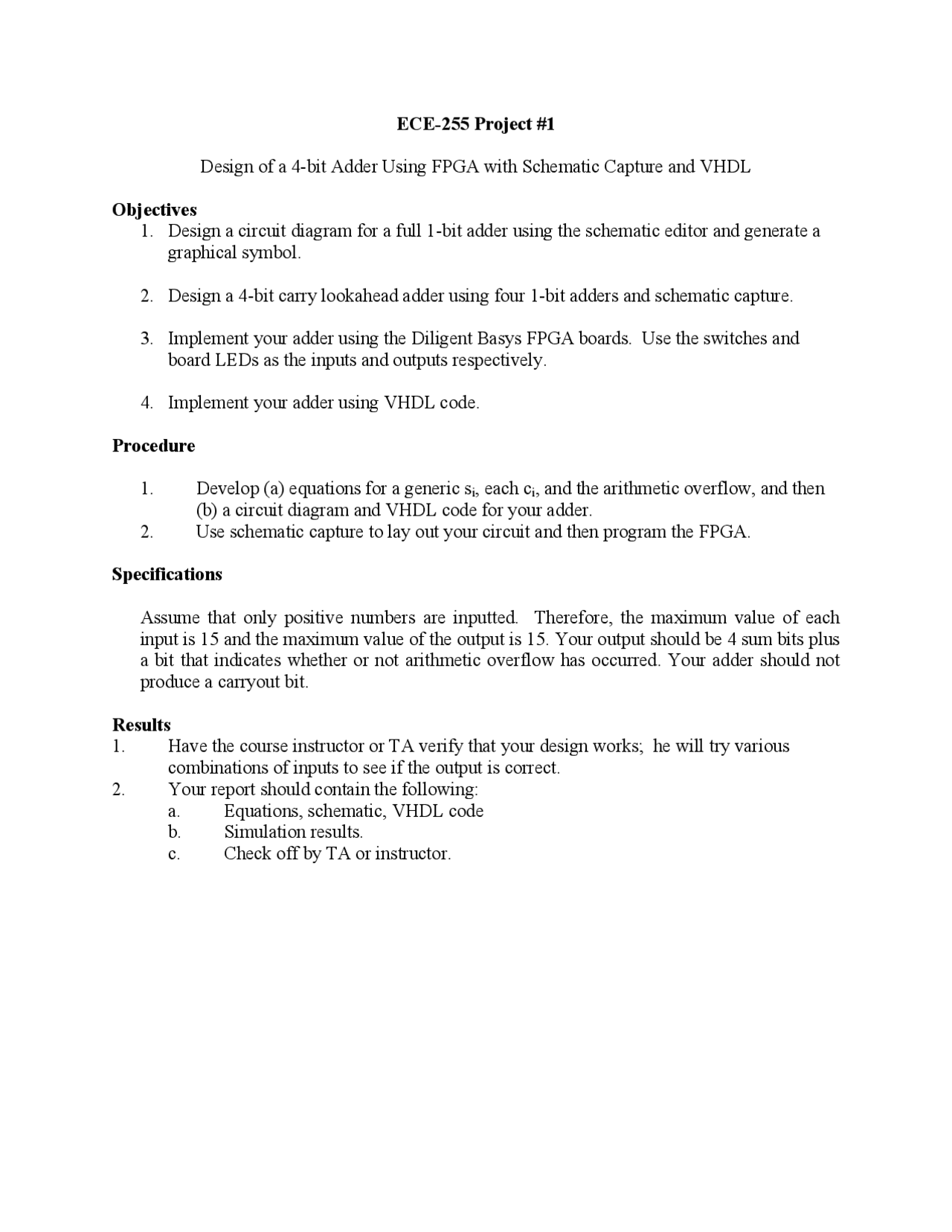Project 1 - Schematic Capture and VHDL - Logic Design | ECE 255 | Lab Reports Electrical and ...