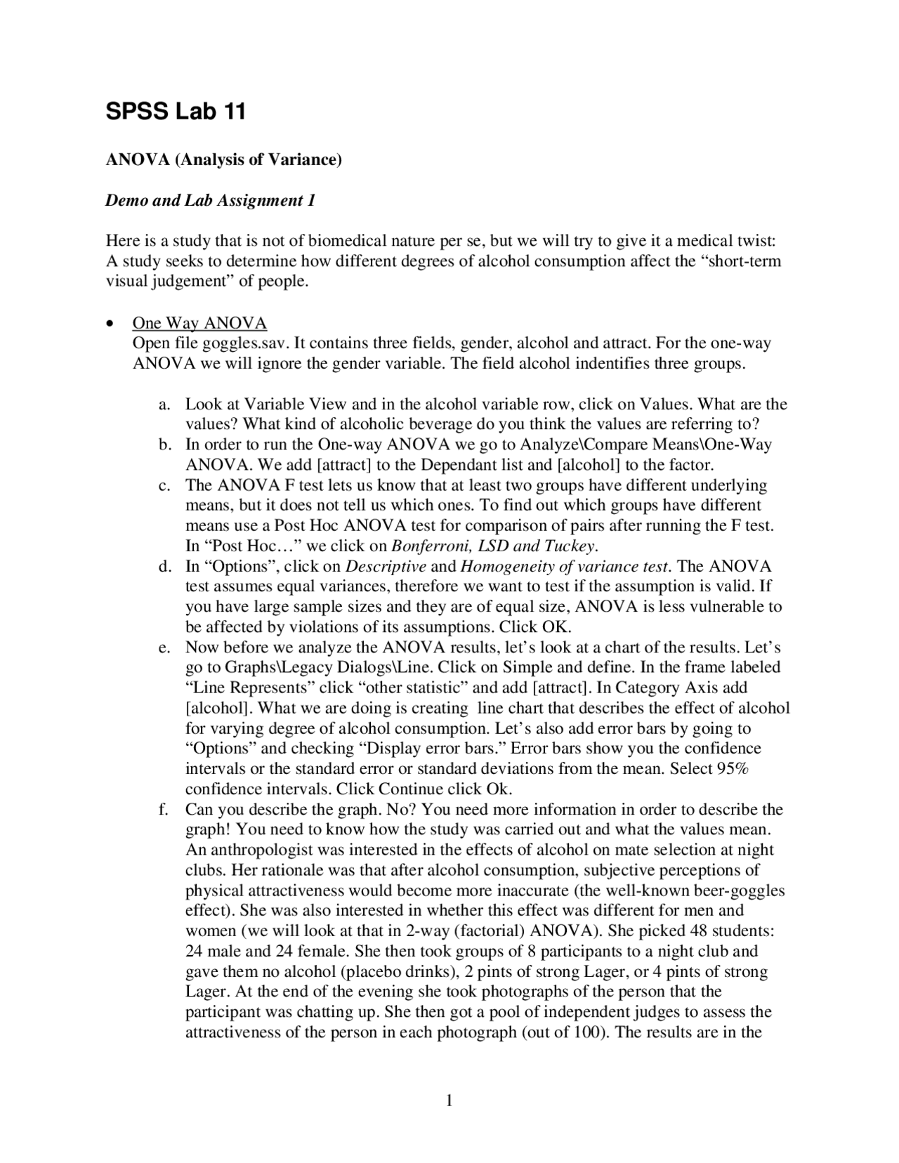 Analysis Of Variance Biostatistics Lab 11 Bil 311 Docsity