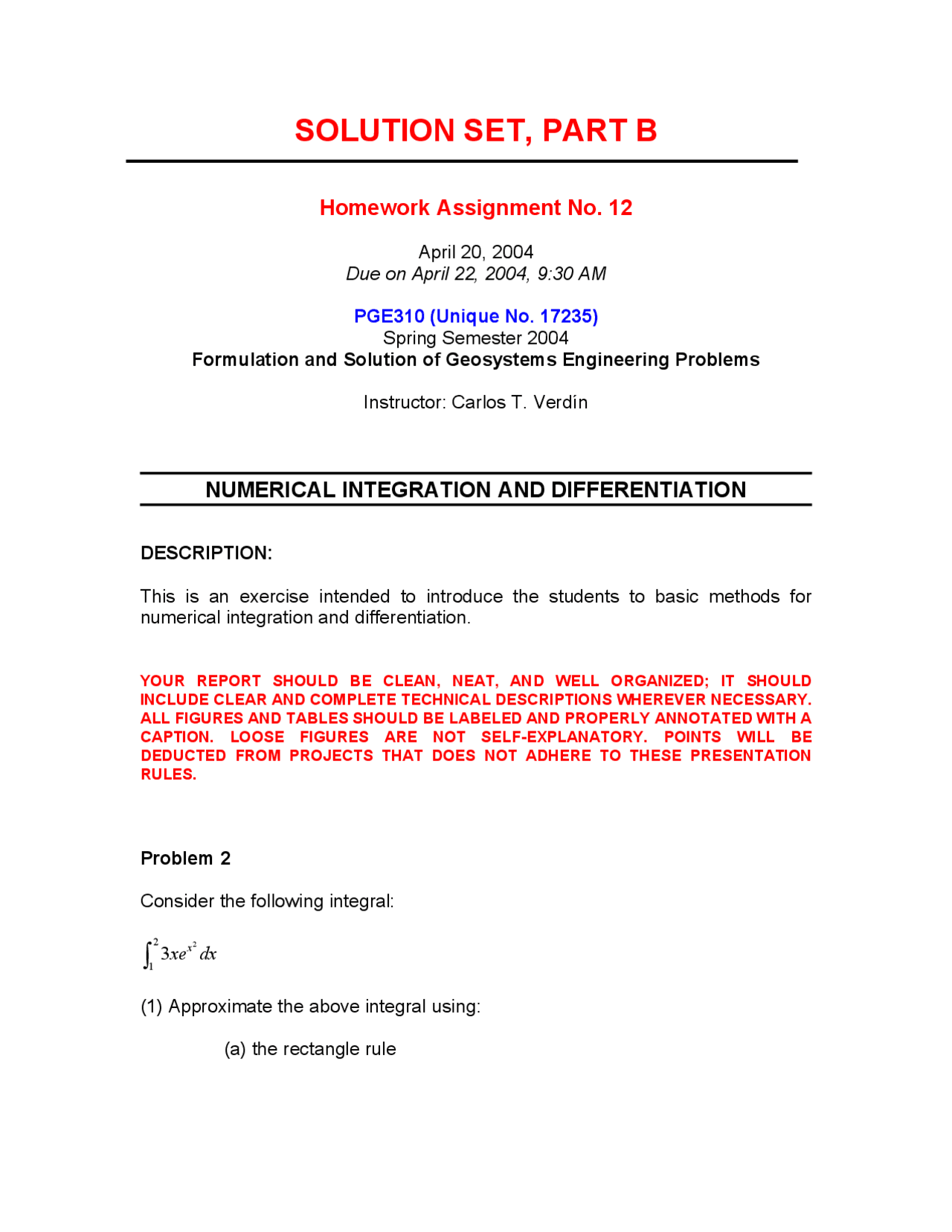 Numerical Integration And Differentiation Solutions For Homework 12
