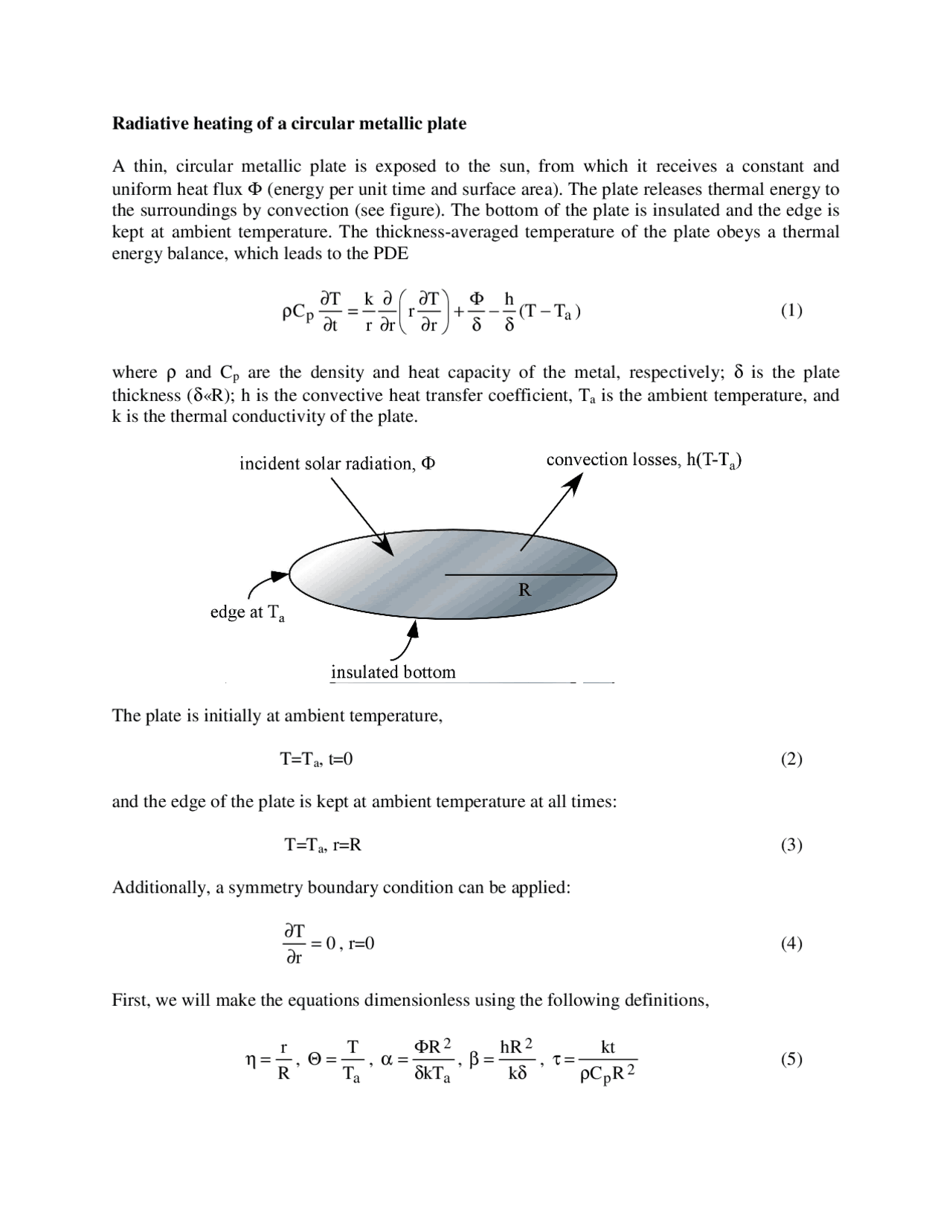 Radiative Heating of a Circular Metallic Plate - Handout | CHEE 502 ...