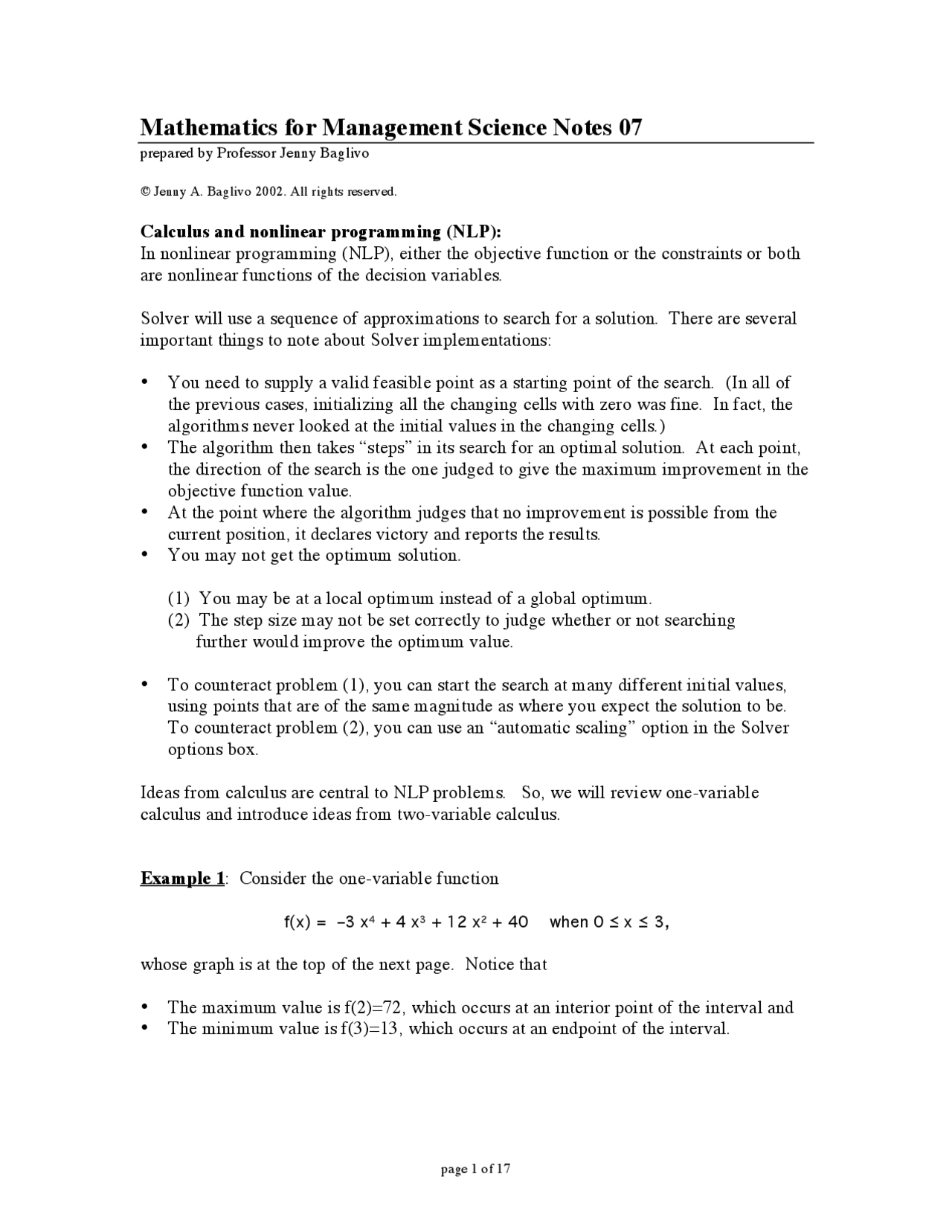 Mathematics For Management Science Lecture Notes Mt 235 Docsity