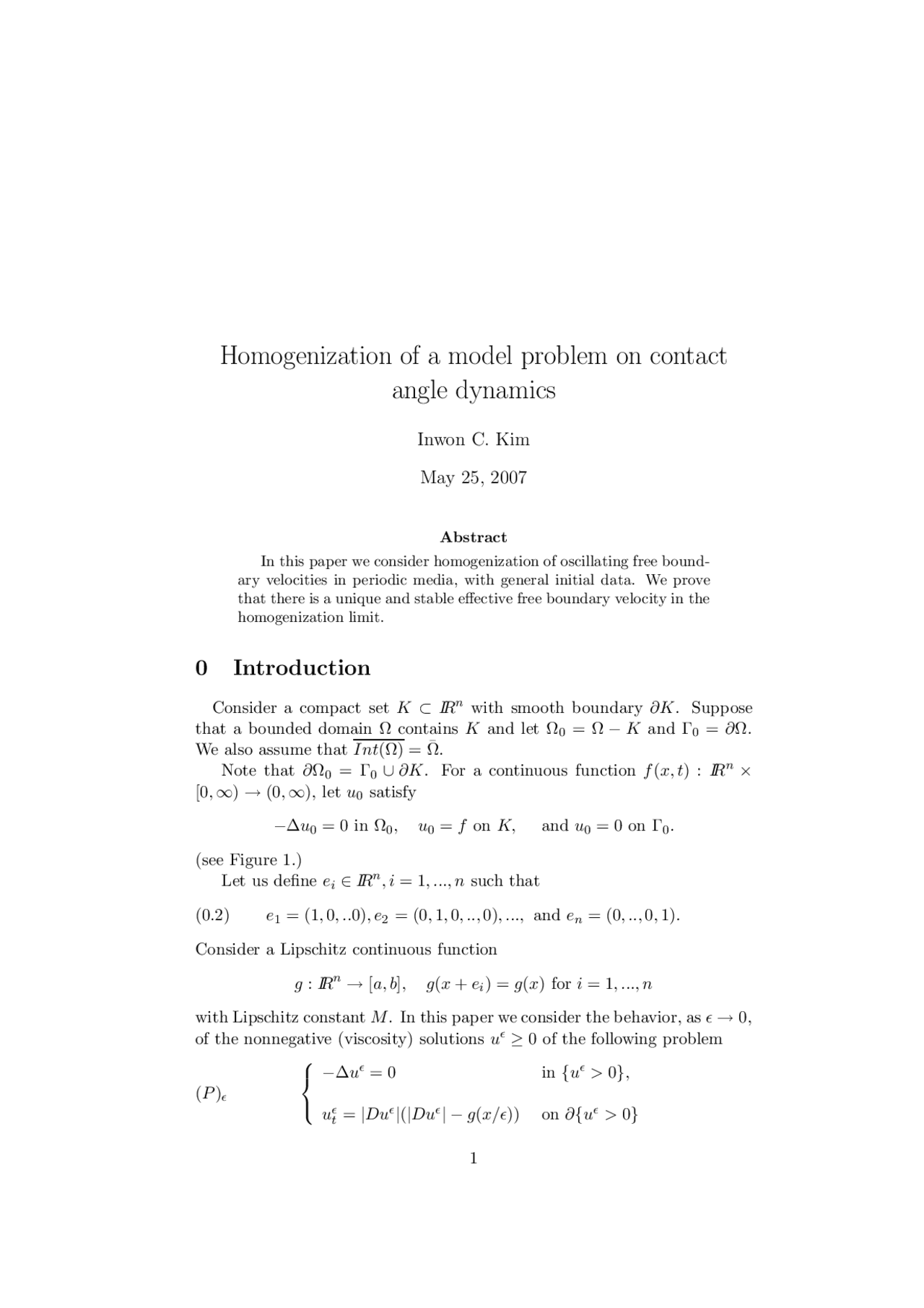 Homogenization of a Model Problem on Contact Angle Dynamics - Notes ...
