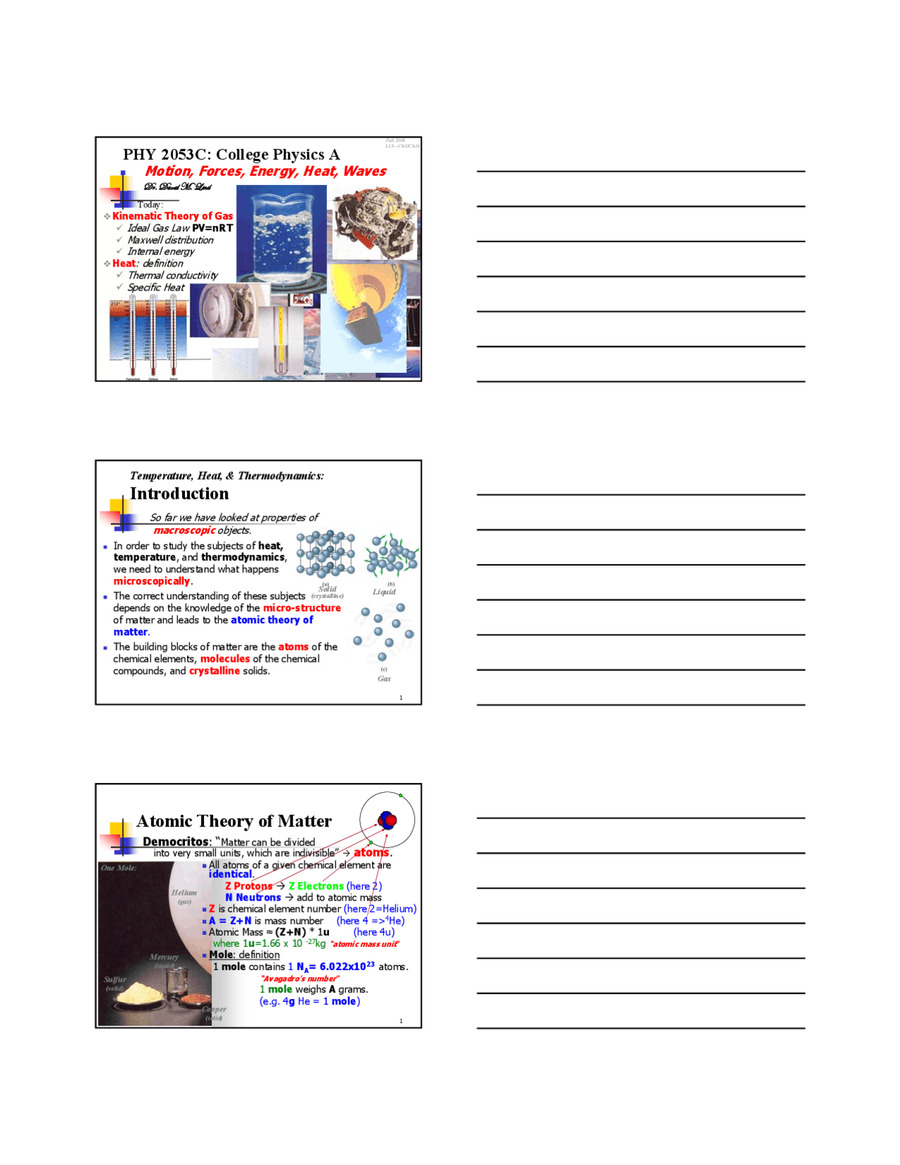 Temperature Heat And Thermodynamics Lecture Slides Phy 2053 Docsity