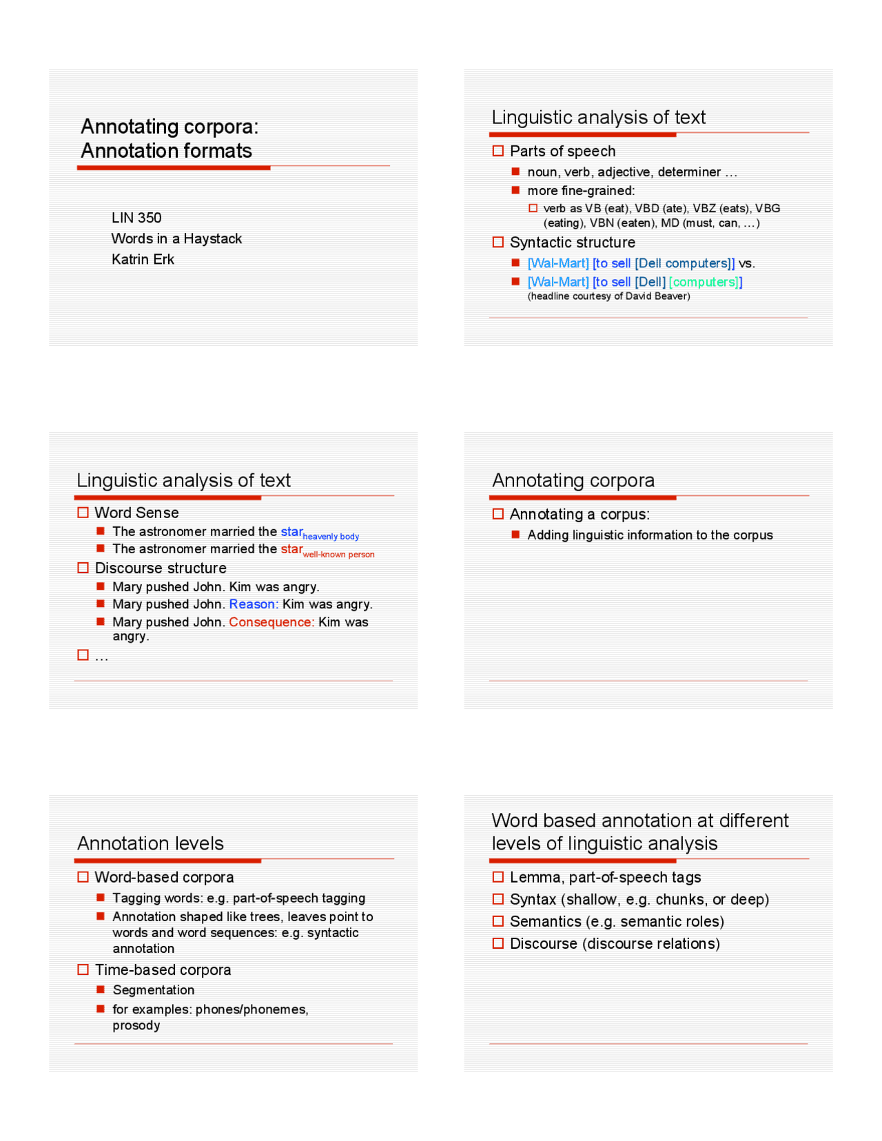 Annotating Corpora Annotation Formats Lecture Slides Lin 350 Docsity