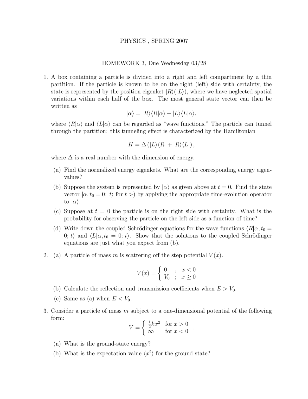 Homework 3 Quantum Physics I Foundations Phy 373 Docsity
