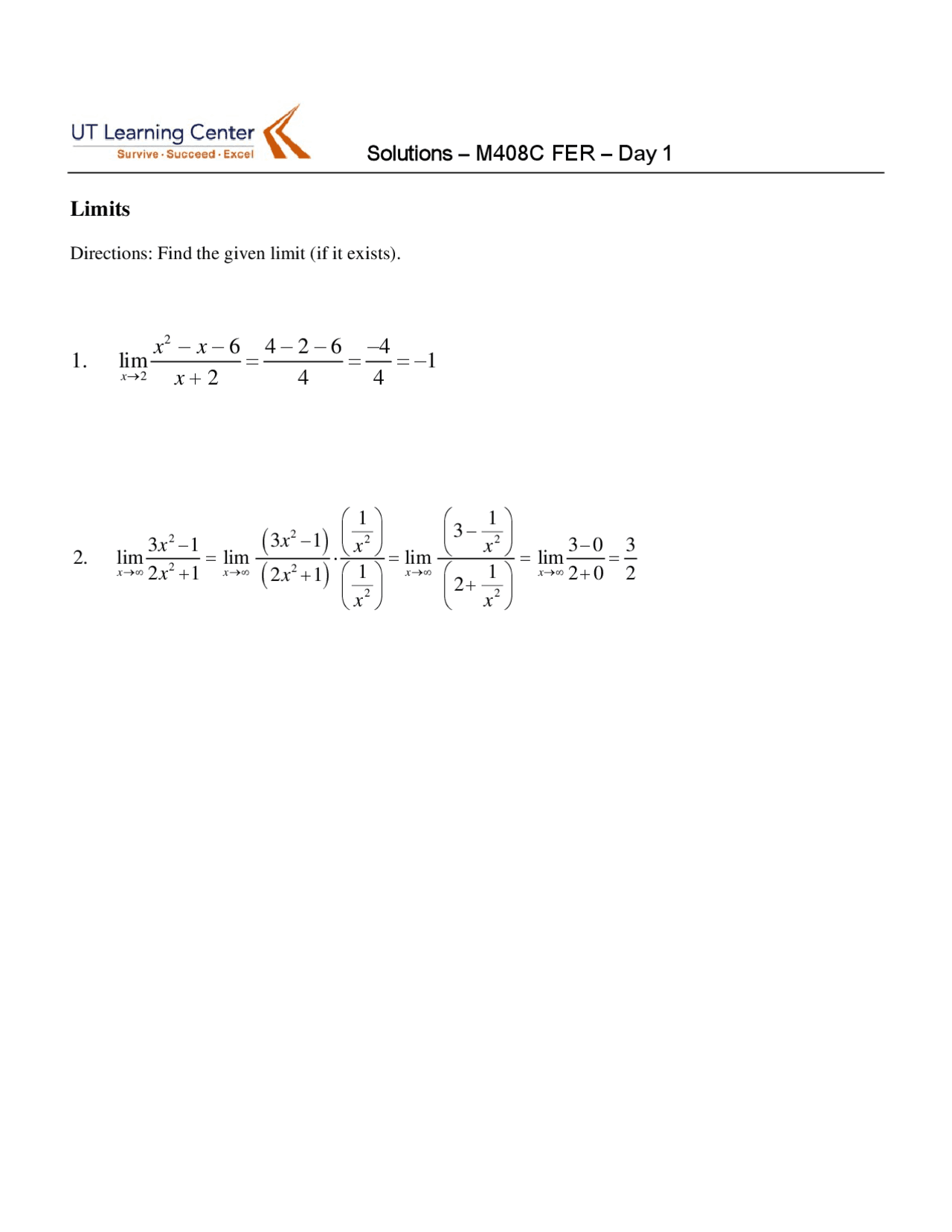Solved Questions on Differential and Integral Calculus - Assignment | M 408C | Assignments ...