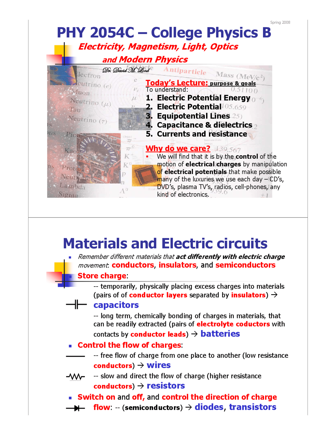 Electric Potential Energy, Equipotential Lines - Lecture Slides | PHY 2054 - Docsity