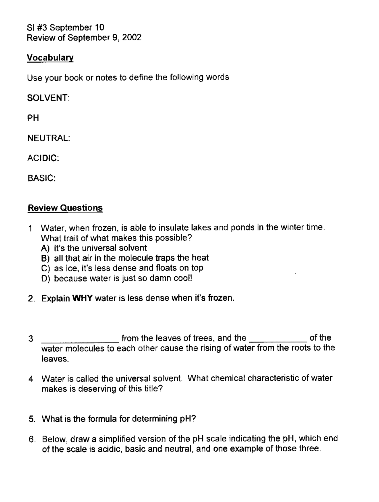 Review Sheet For Laboratory Fall 2002 Bio 1101 Docsity