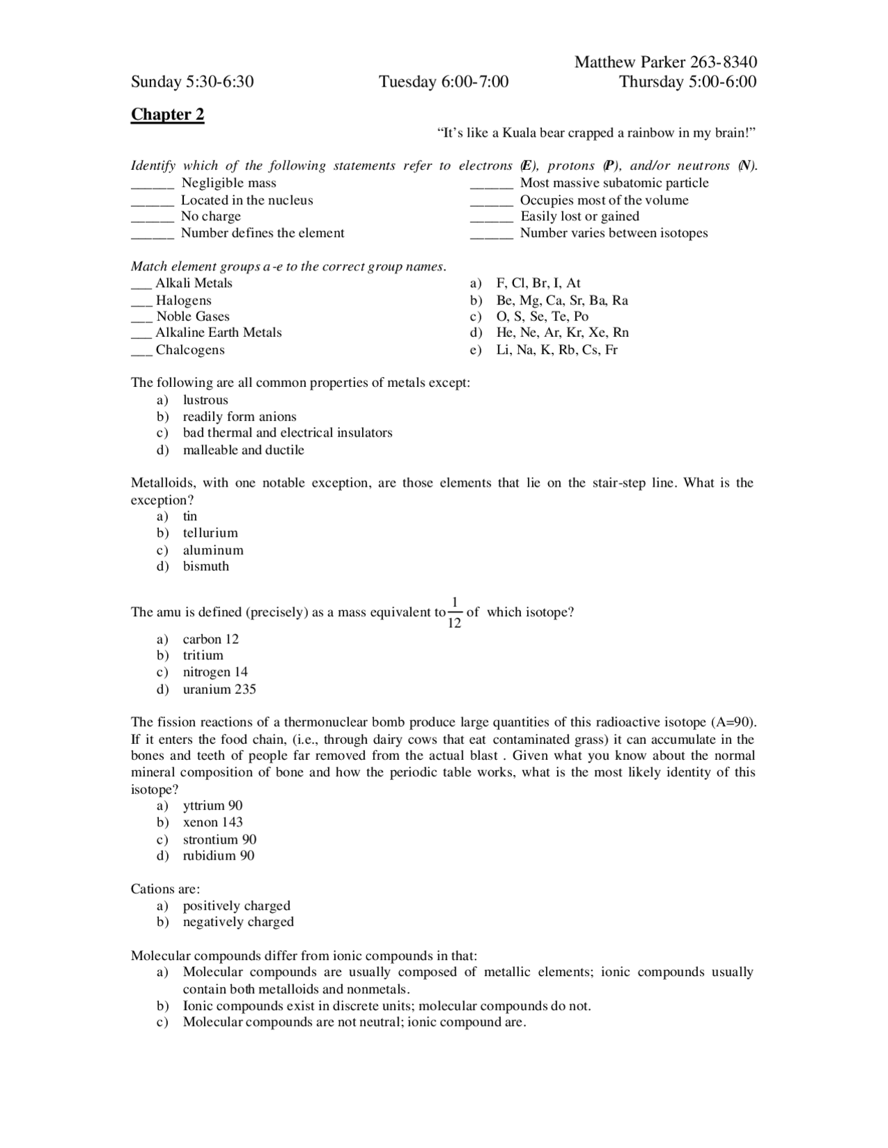 Unsolved Mcqs Of Introduction To Chemistry I Che 1101 Docsity