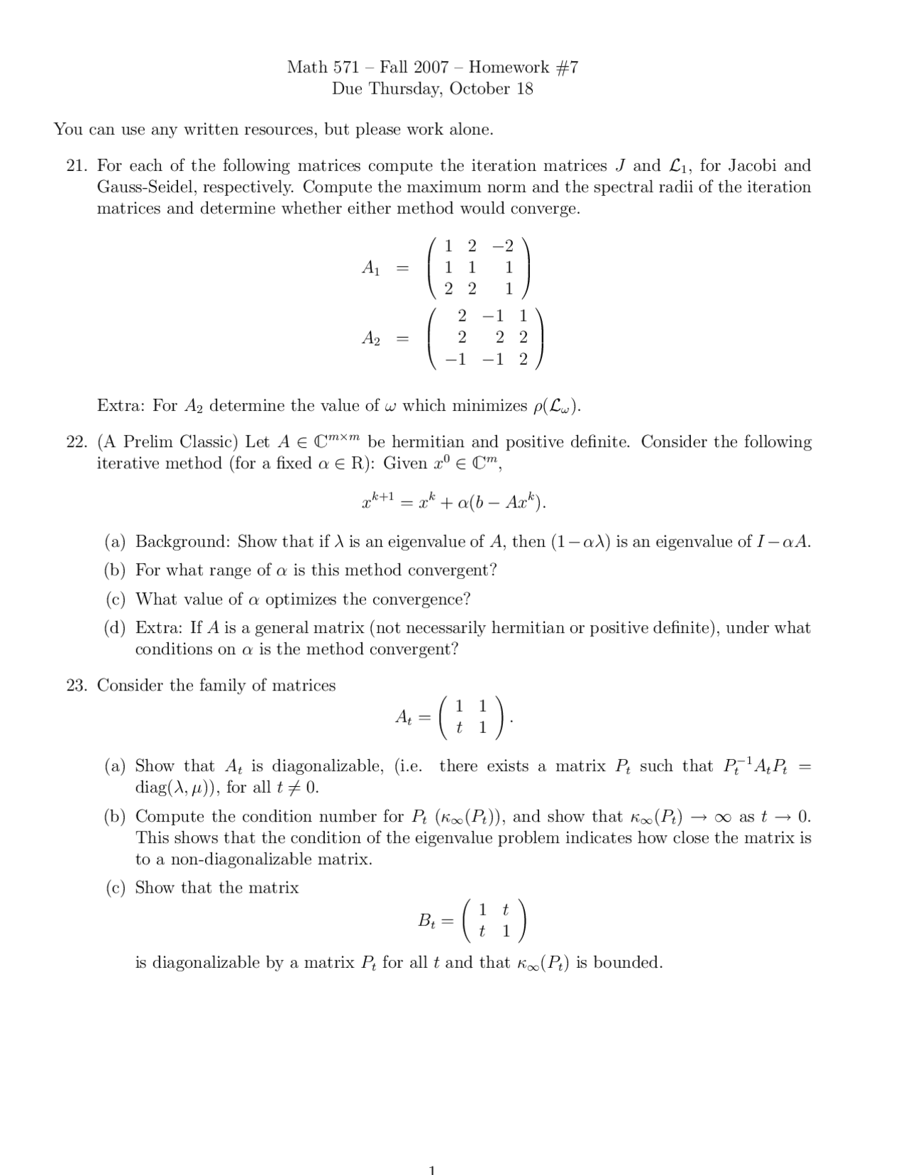 Math 571 Homework 7 Iteration Matrices And Convergence Assignments