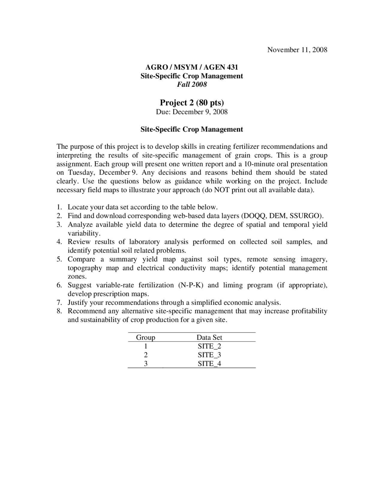 Project Report 2 for Site Specific Crop Management | AGEN 431 - Docsity