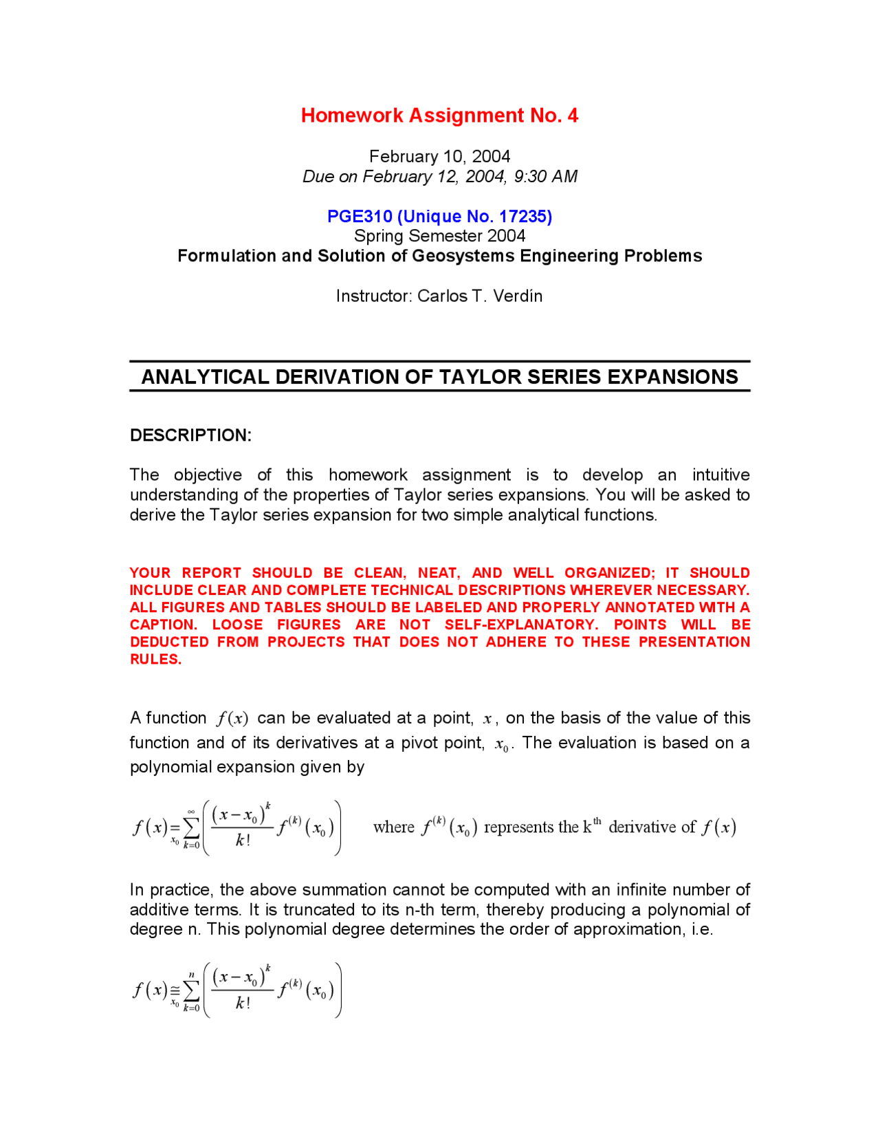 Analytical Derivation of Taylor Series Expansions - Homework 4 | PGE ...